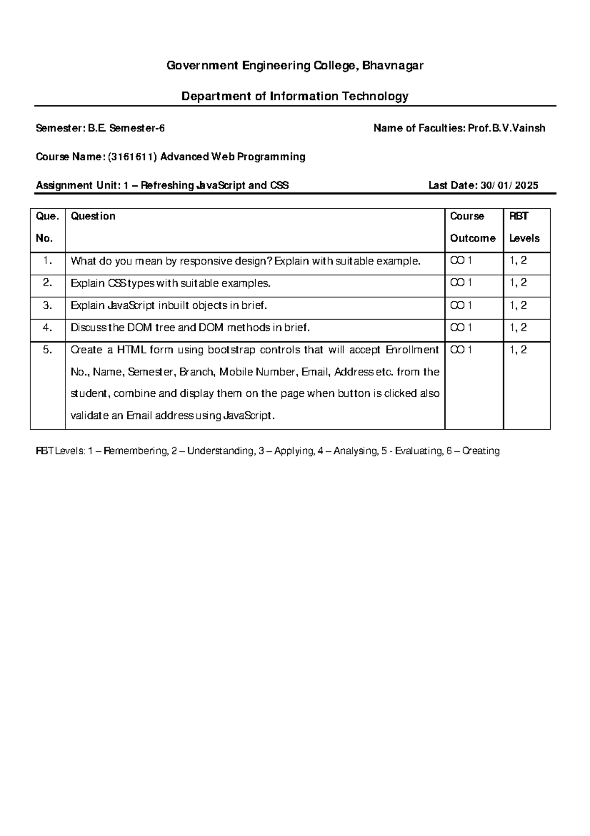 3161611 Advanced Web Programming Assignment Units Overview - Studocu