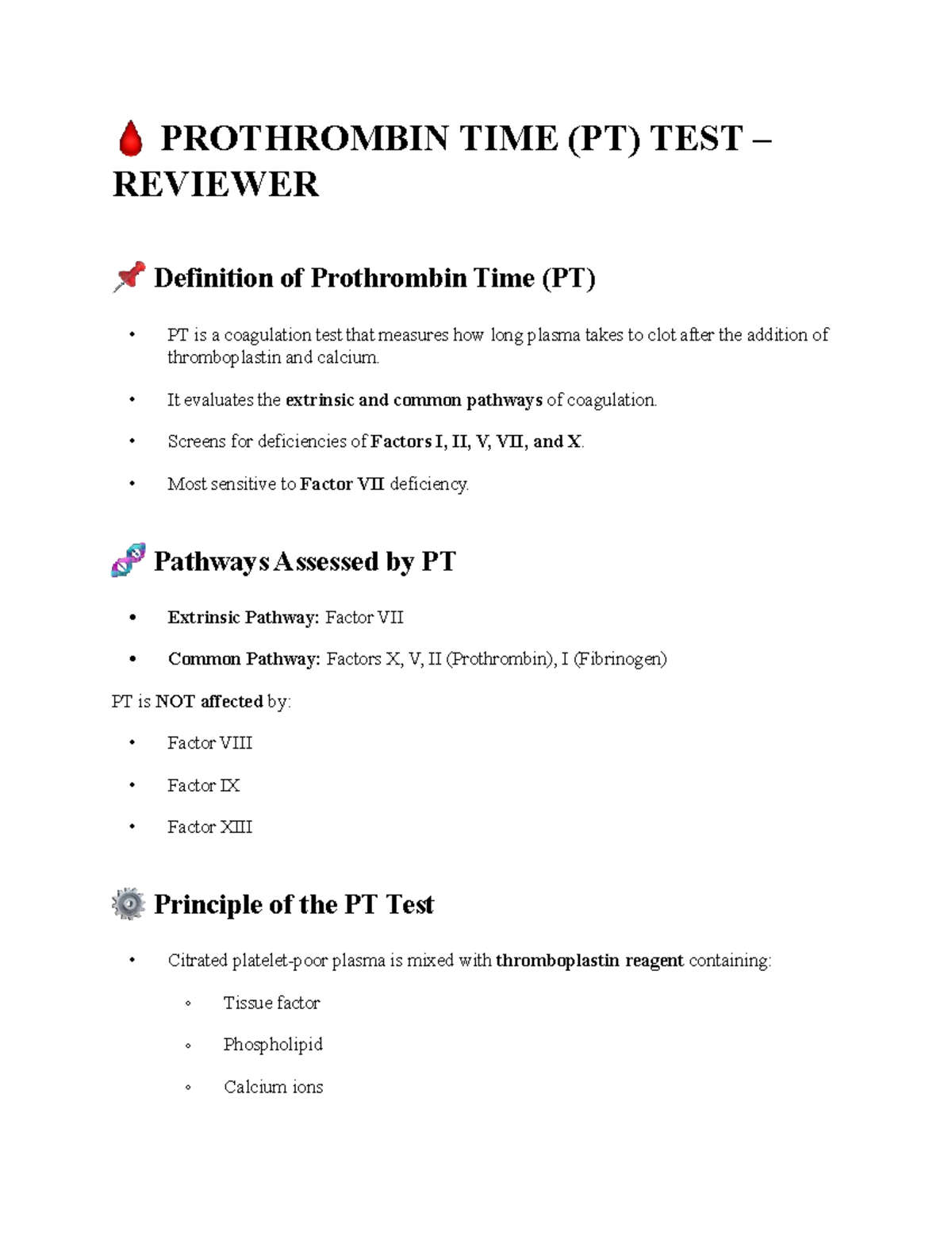 PT TEST - Laboratory Notes on Prothrombin Time (PT) Evaluation - Studocu