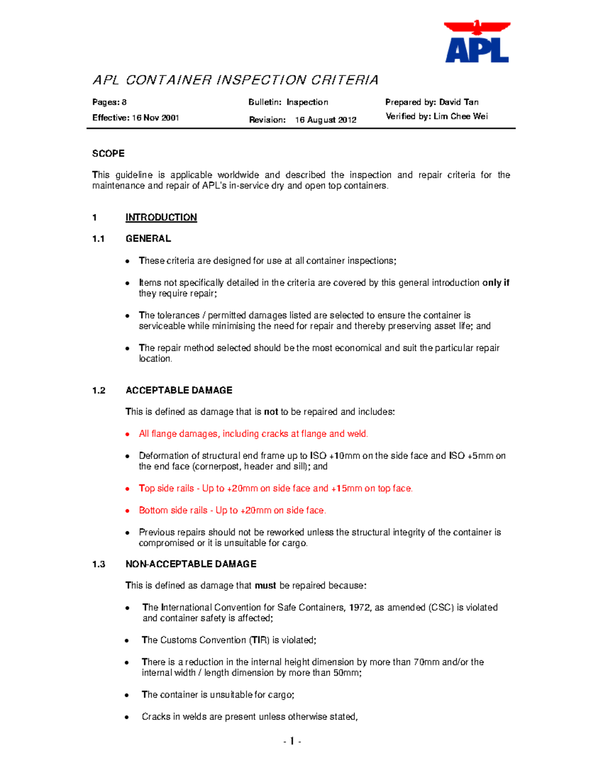 APL Container Inspection Criteria: Guidelines for Dry Containers - Studocu
