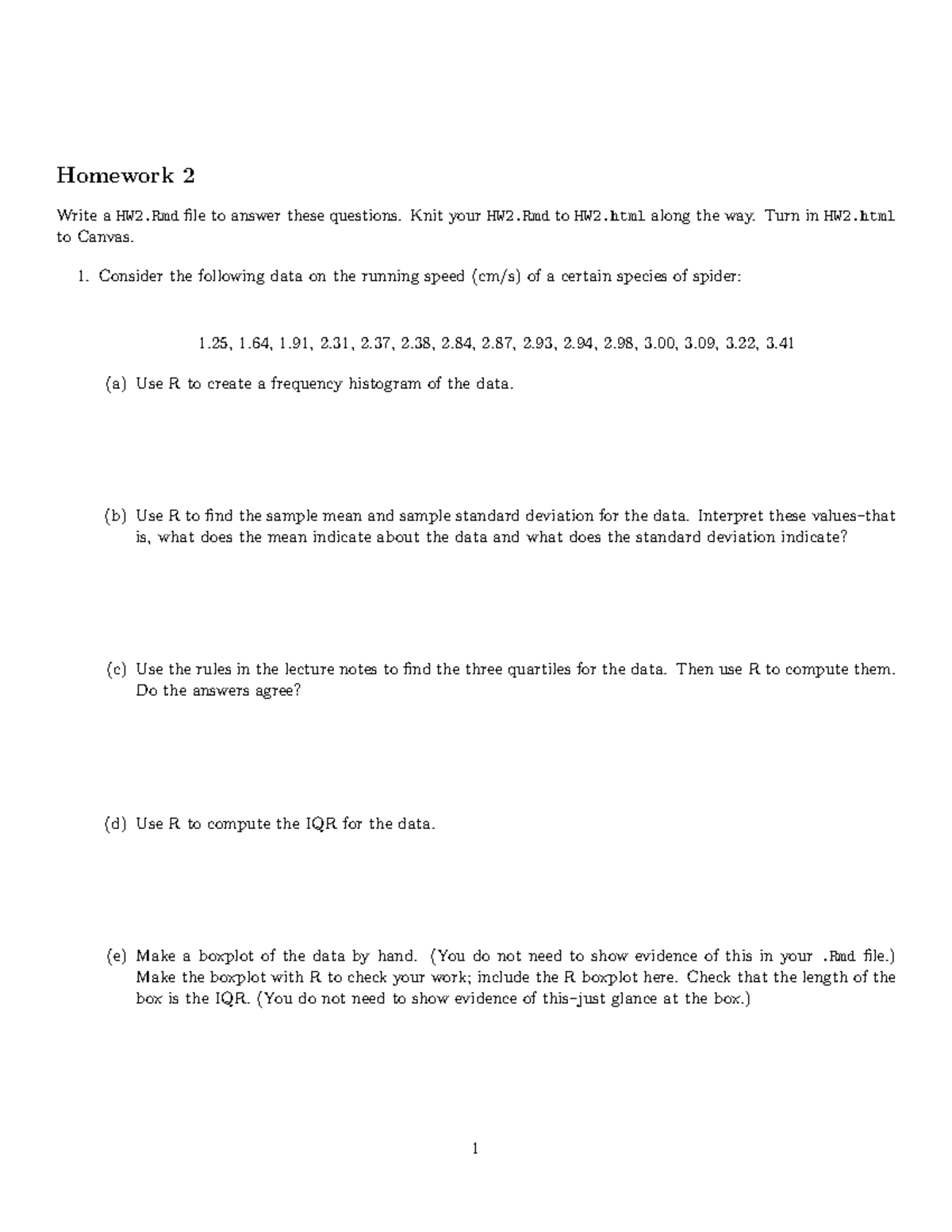 Homework 2: R Analysis of Spider Running Speed Data - Studocu