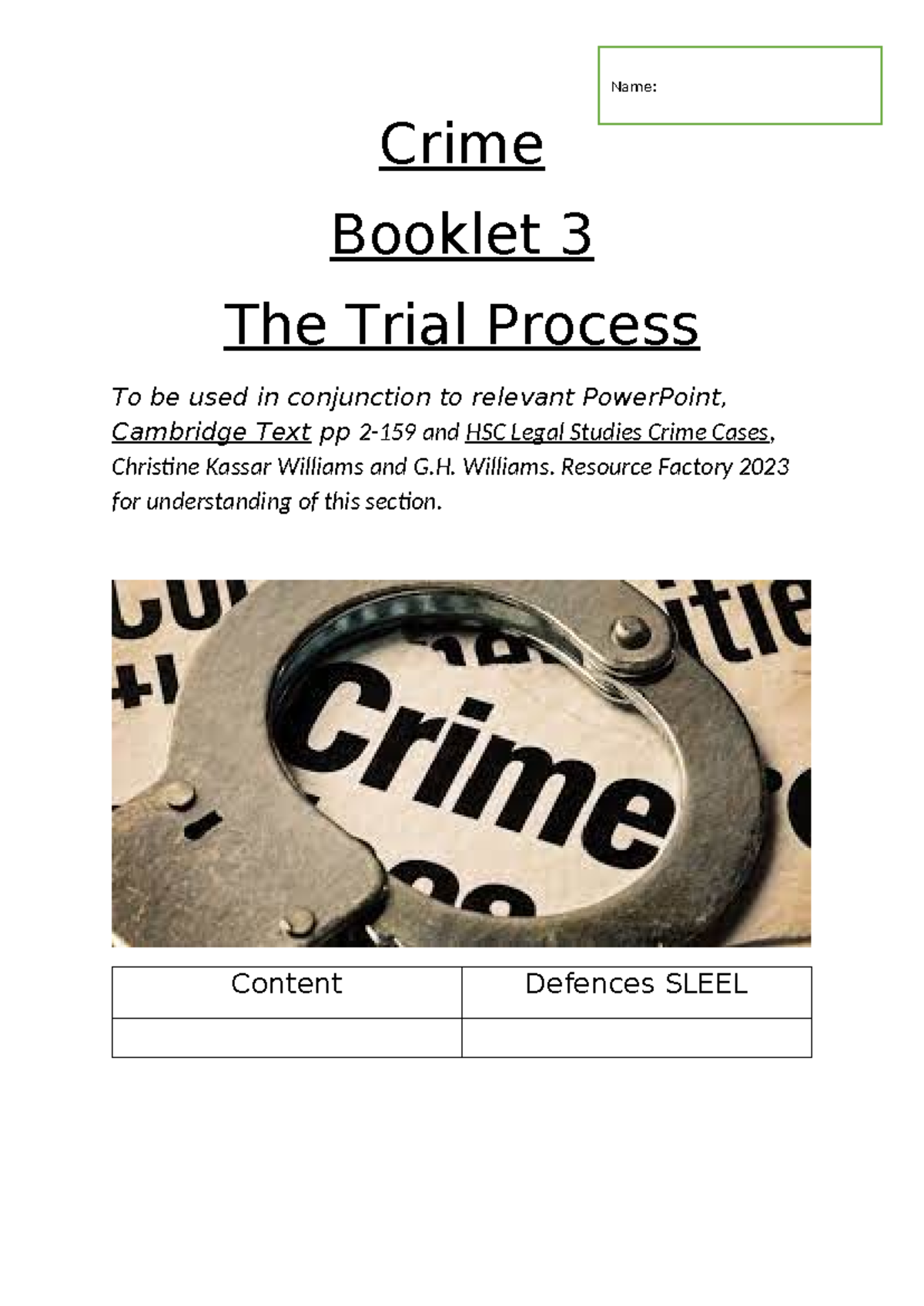 HSC Legal Studies Crime Booklet 3: Understanding the Trial Process ...