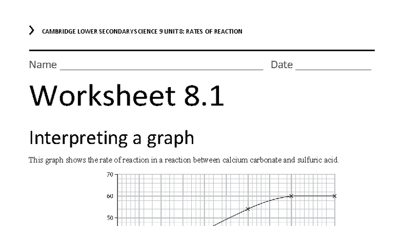CAMBRIDGE LOWER SECONDARY SCIENCE 9 UNIT 8: RATES OF REACTION ...