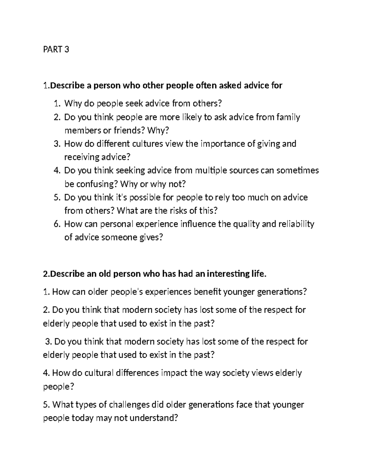 PART 3 - IELTS Speaking Part 3 - PART 3 1 a person who other people ...