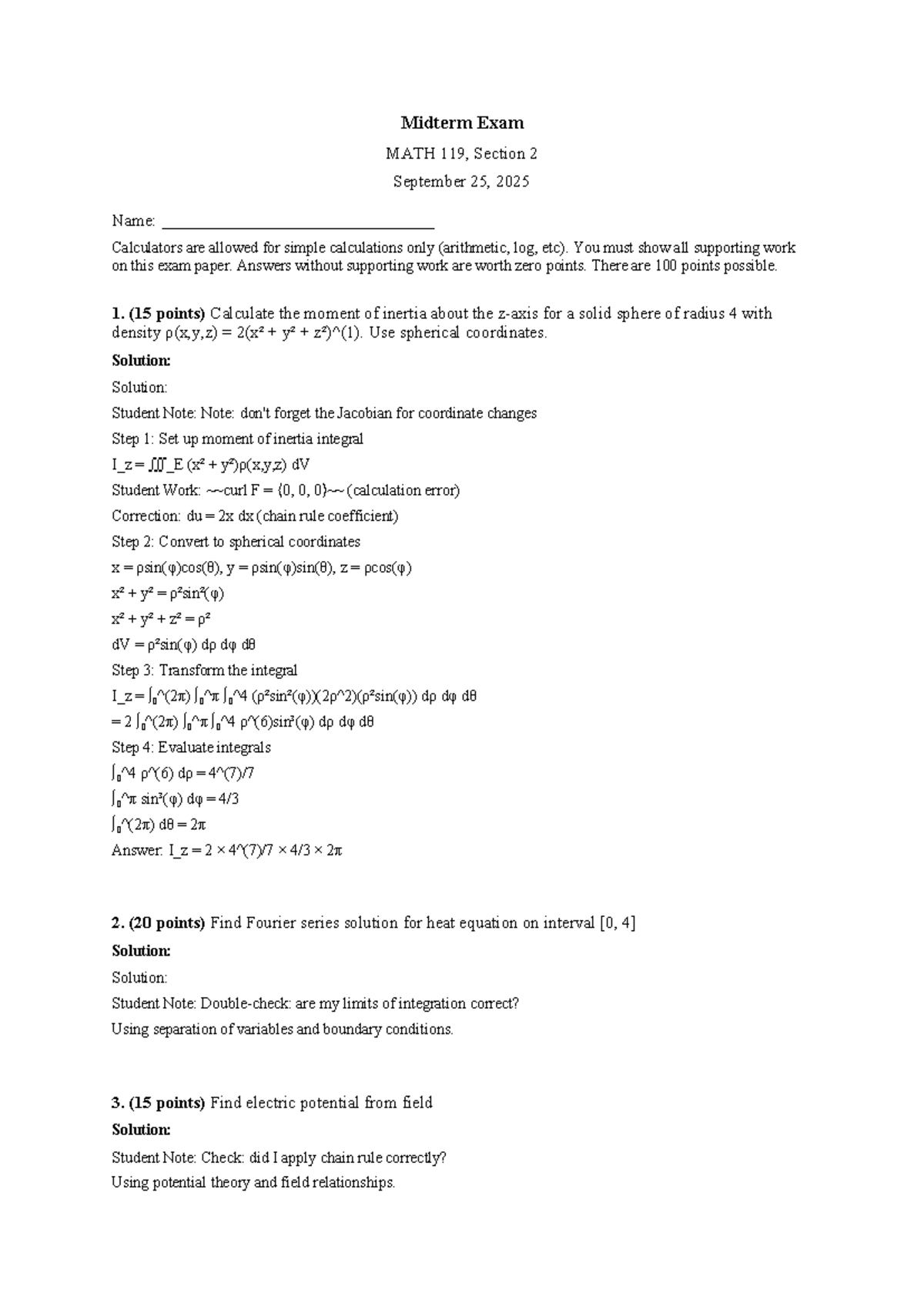 MATH 263 Midterm Exam Solutions - Calculus Techniques and Applications - Studocu