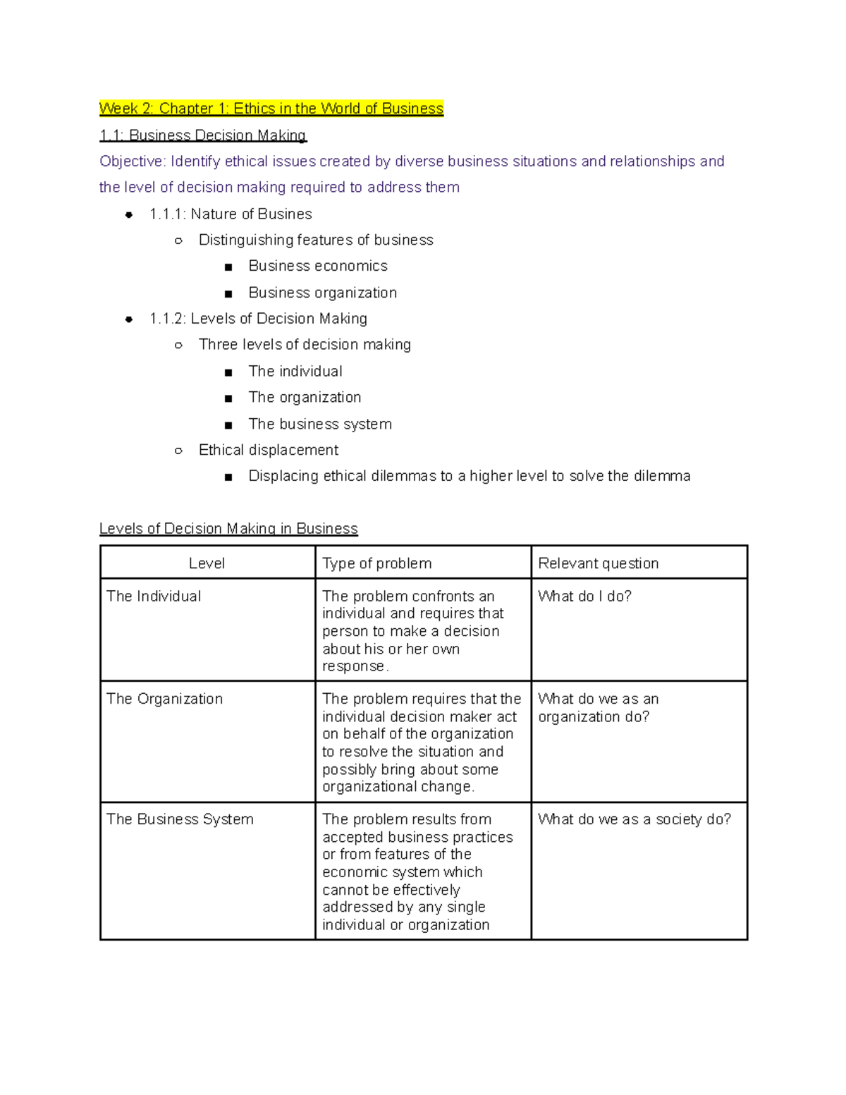 GMS 802 Lecture Notes: Week 2 | Ethics in Business & Decision Making ...