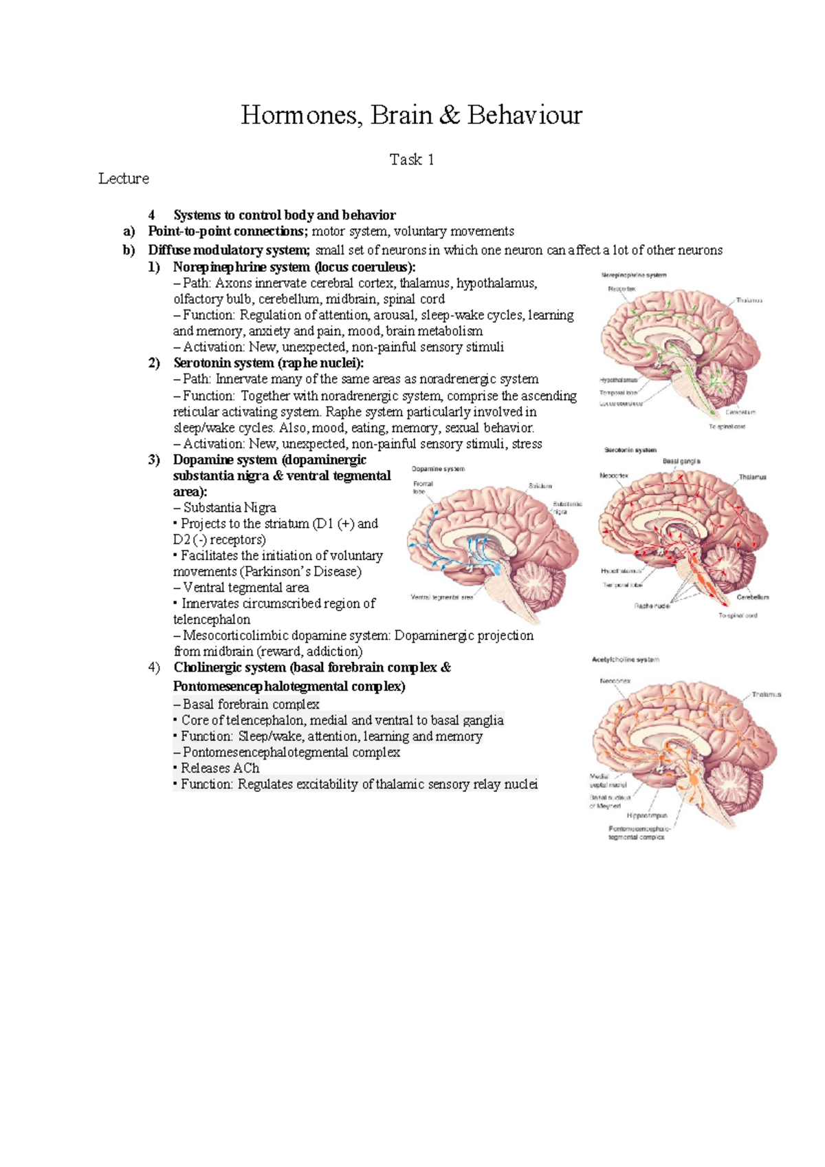 Hormones, Brain & Behaviour: Lecture Notes Overview on Control Systems ...