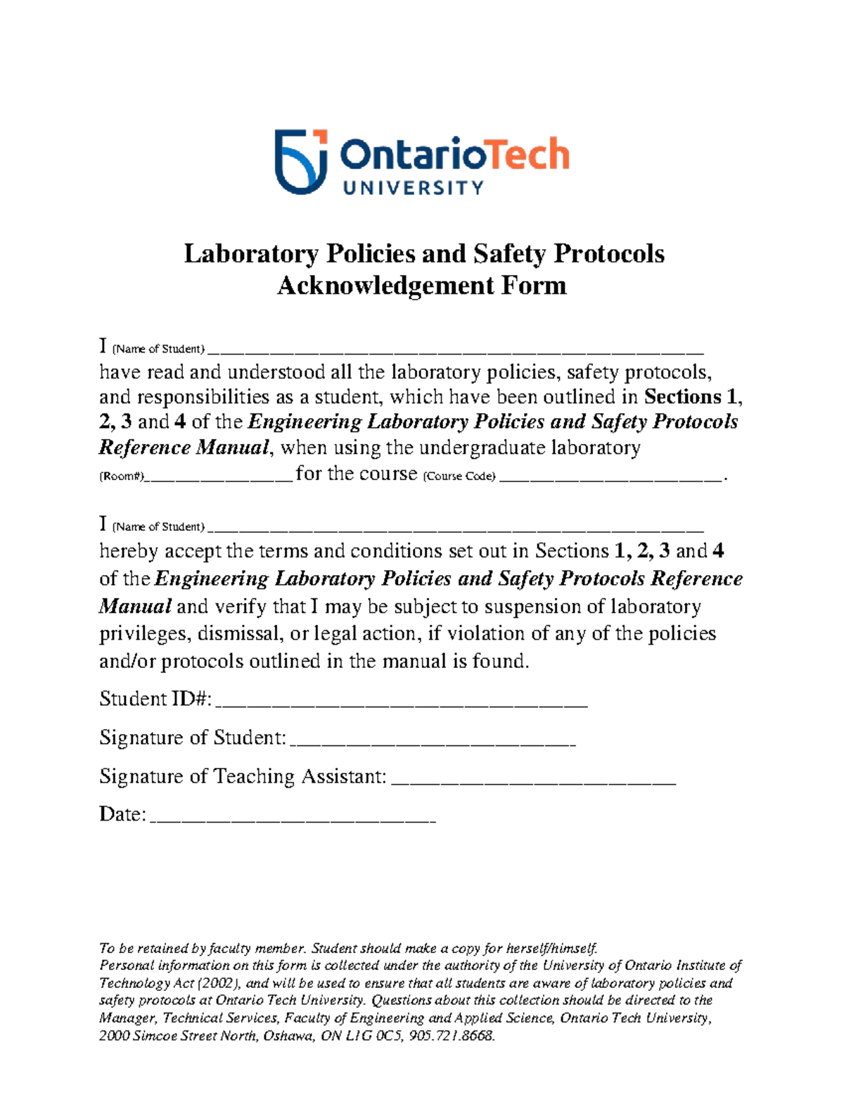 Student acknowledge form current - To be retained by faculty member ...