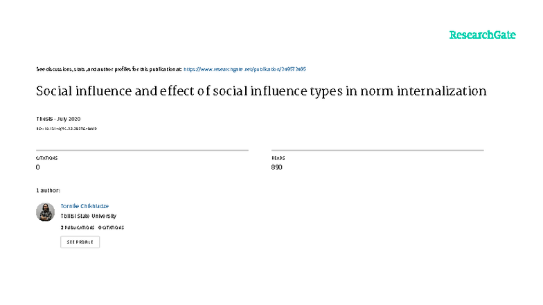 Social Influence and Norm Internalization Thesis (PSY 2020) - Studocu