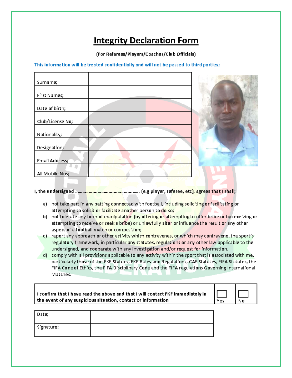 Integrity Declaration Form for Officials - Confidential Compliance ...