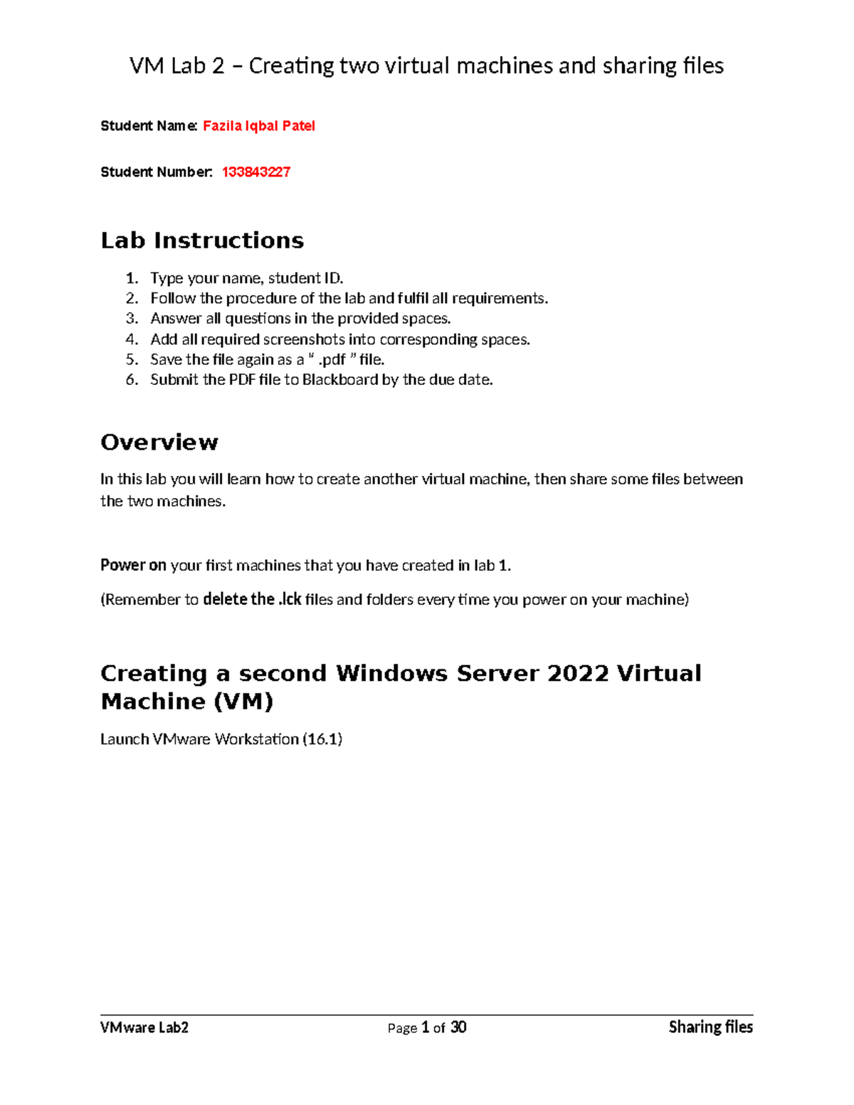 LAB 4 - VM Lab 2: Creating 2nd VM & Sharing Files in VMware - Studocu