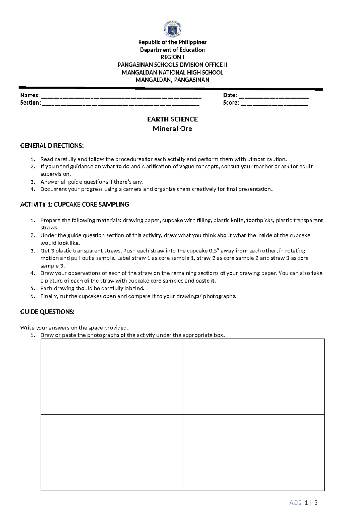 ORE Activity: Earth Science Exploration and Mining Methods - Studocu