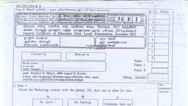 GCE O/L English Past Papers 2013 - Exam Questions & Answers - Studocu