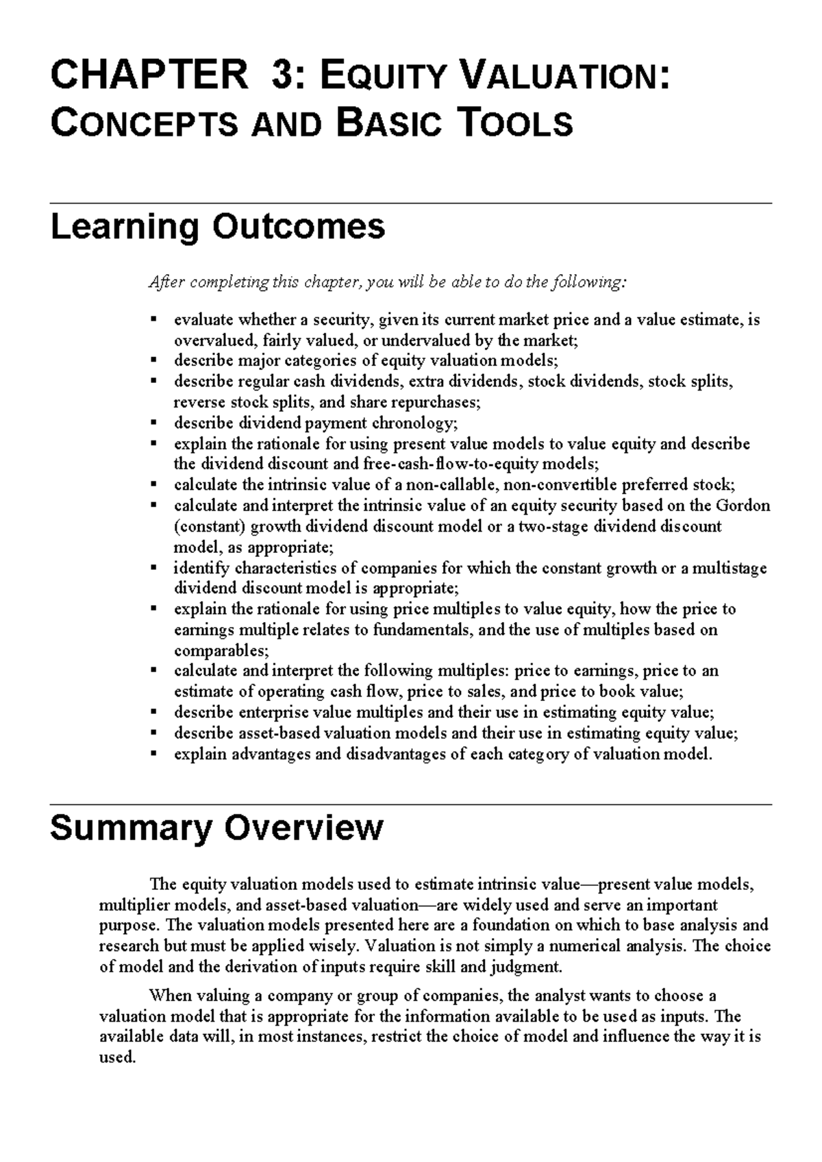 CHAPTER 3: EQUITY VALUATION - CONCEPTS & BASIC TOOLS (Ch03) - Studocu