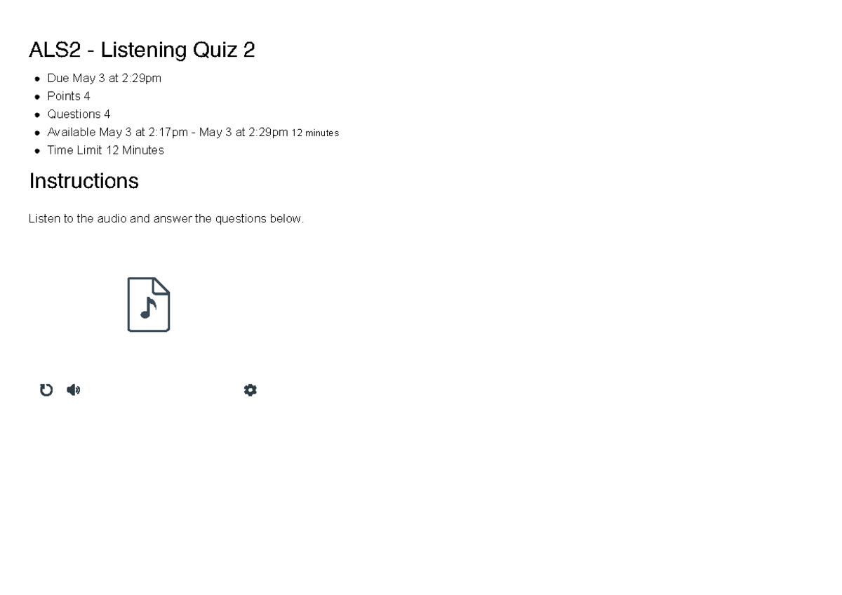 ALS2 Listening Quiz 2: Audio Questions & Answers Guide - Studocu