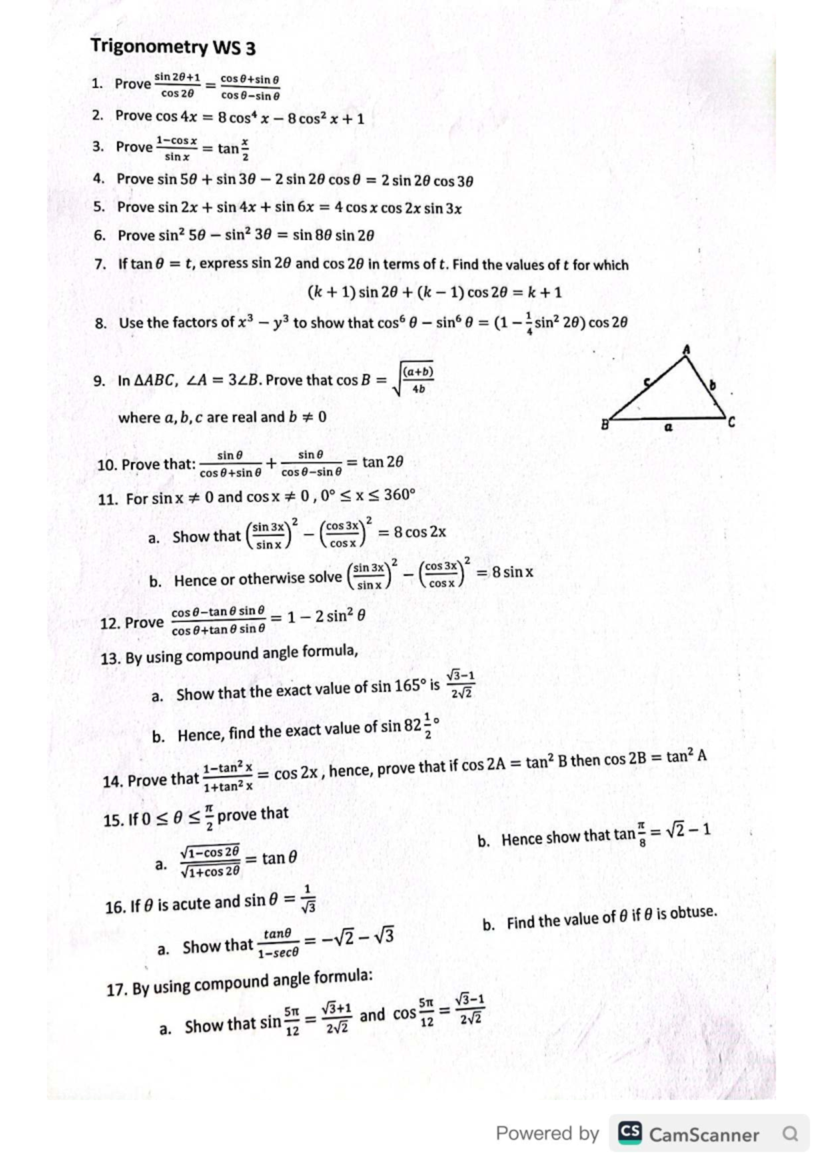 Trig Rev WS 3 - Proving Trigonometric Identities and Equations - Studocu