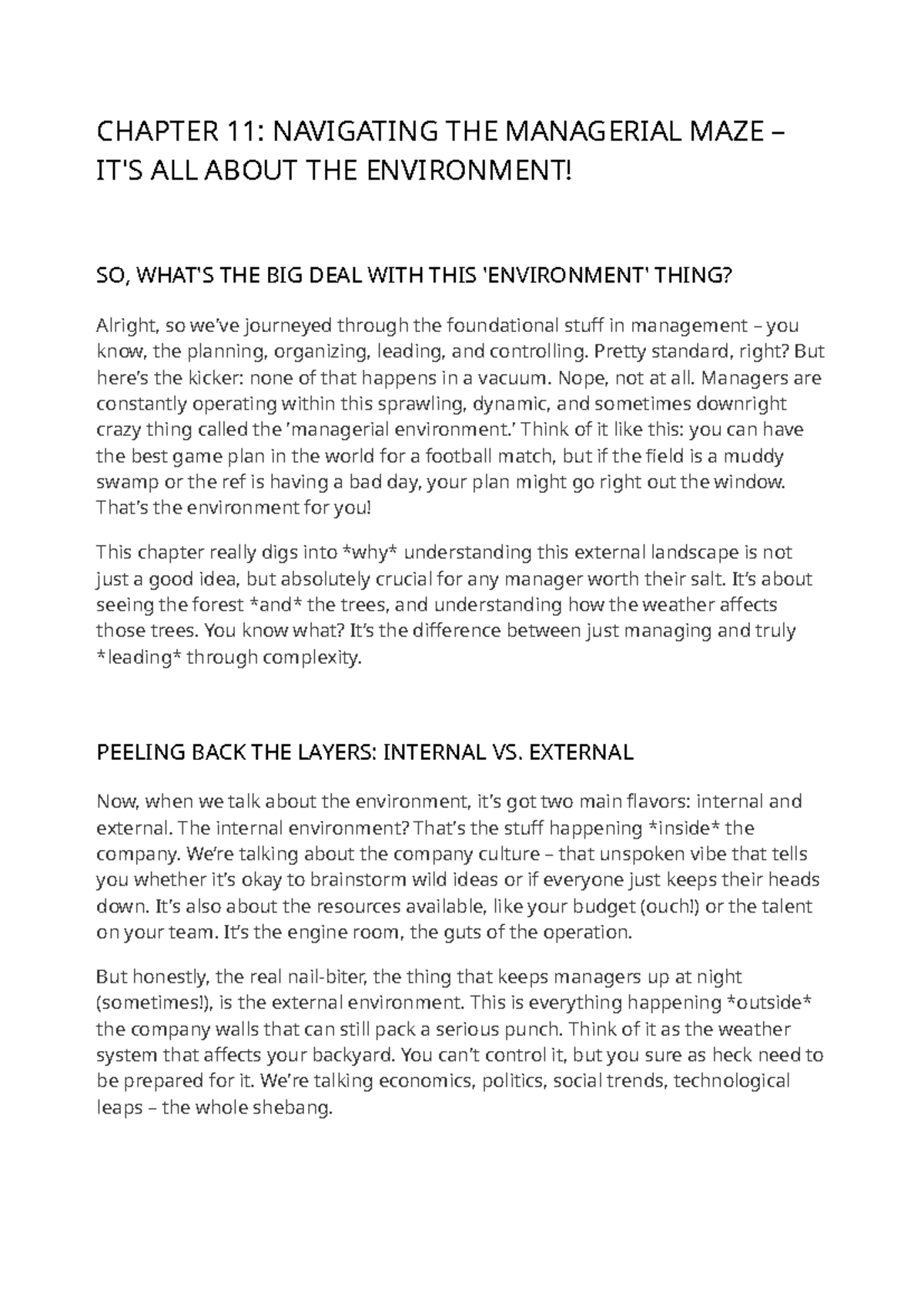 Principles of Management - CH 11: Navigating the Managerial Environment ...