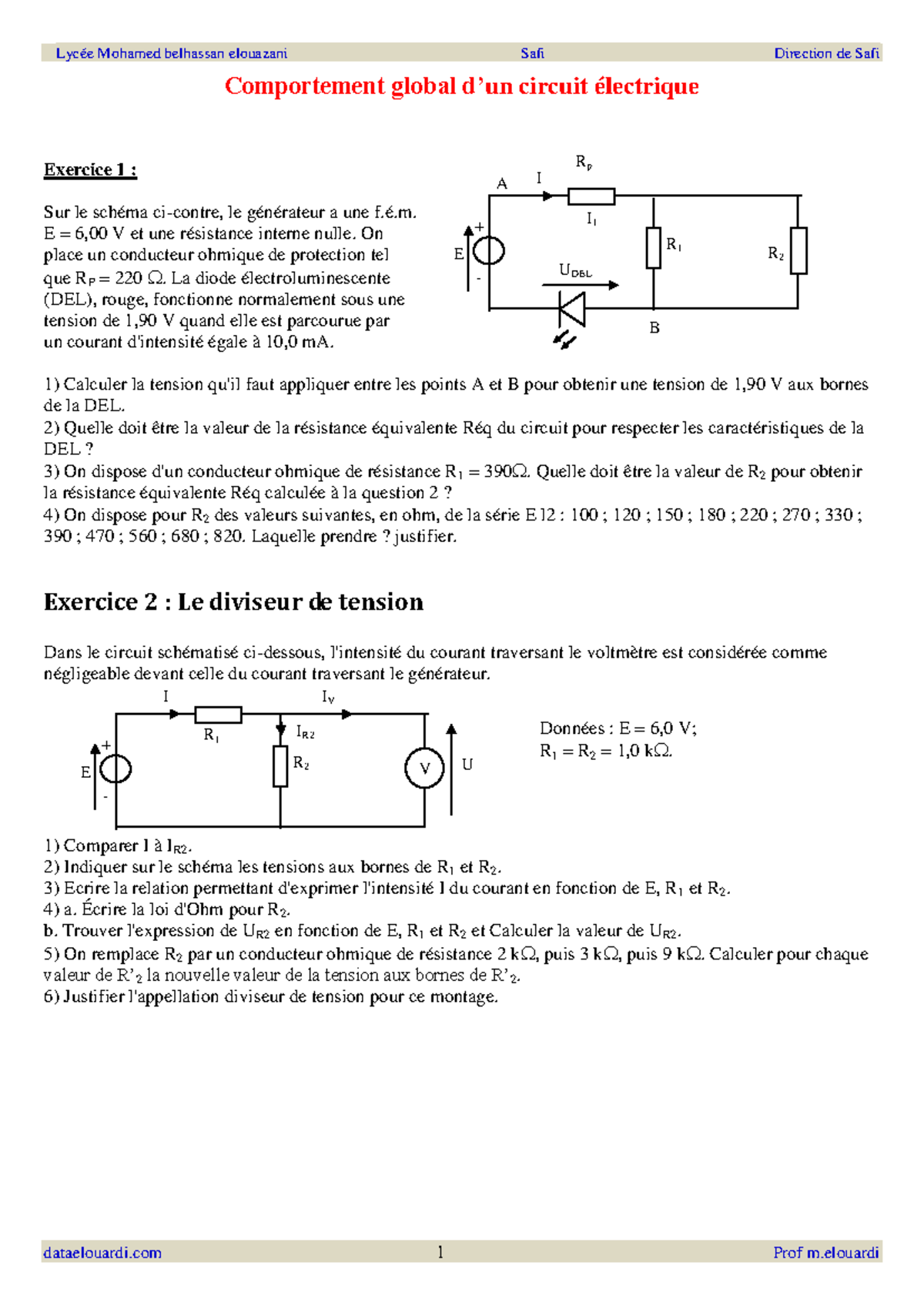 Exercices 1 -Comportement-global-dun-circuit-électrique - Comportement ...