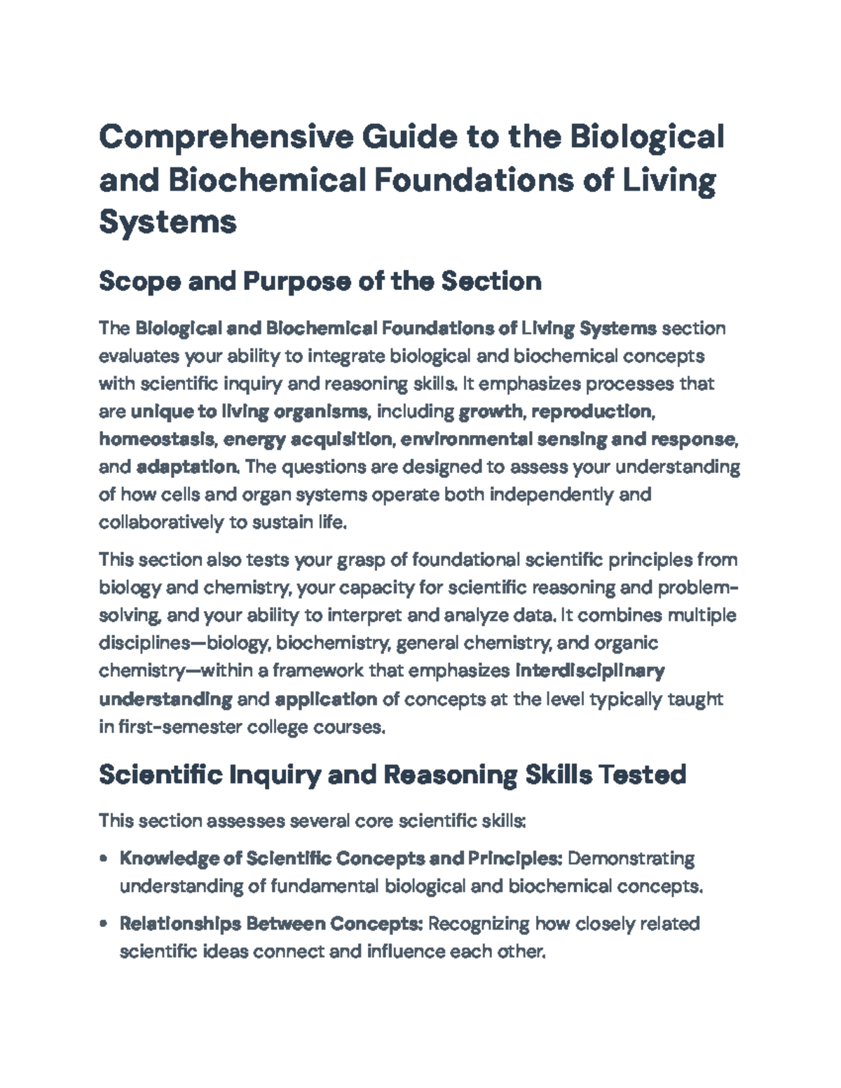 Comprehensive Study Guide for Biological & Biochemical Foundations ...