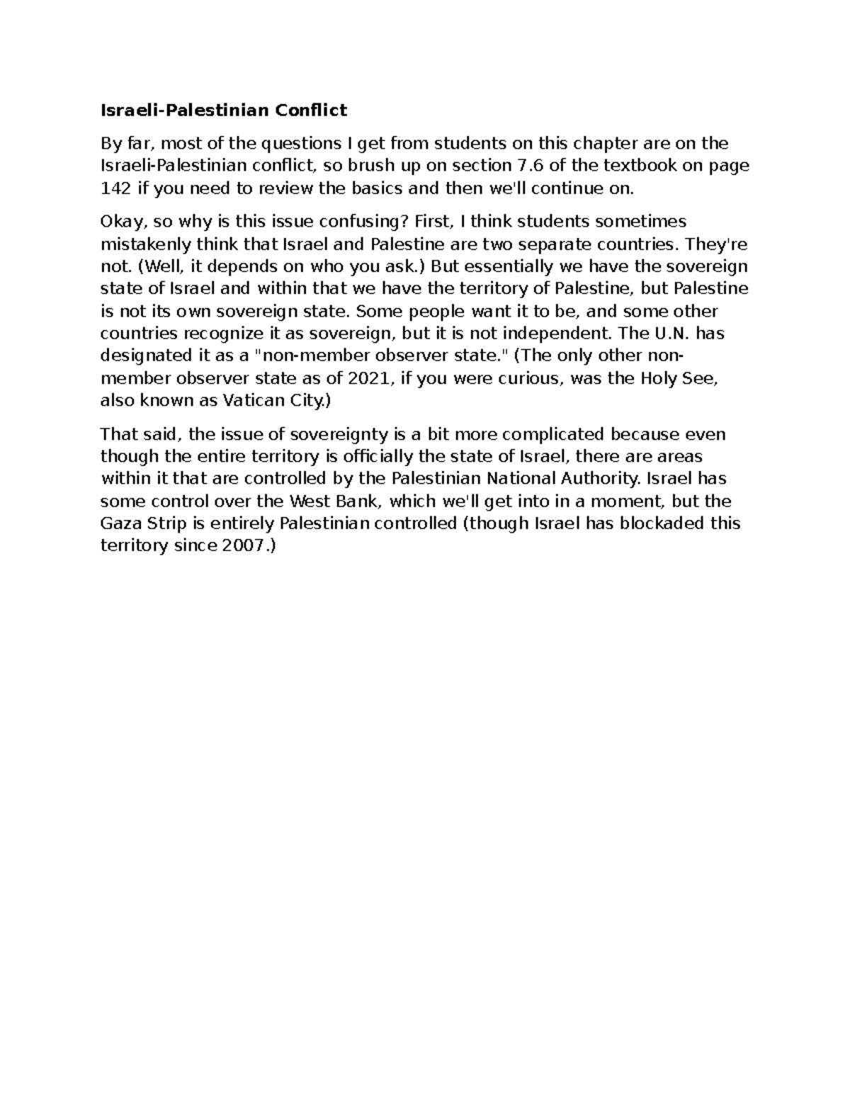 Israeli-Palestinian Conflict Overview - Course Code: 129b6e48 - Studocu