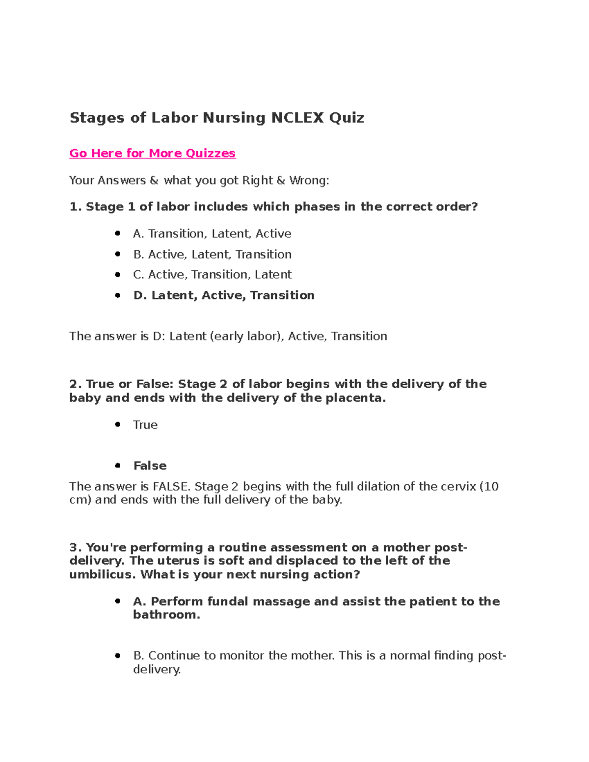 Stages of Labor Nursing Nclex Quiz - Stages of Labor Nursing NCLEX Quiz ...