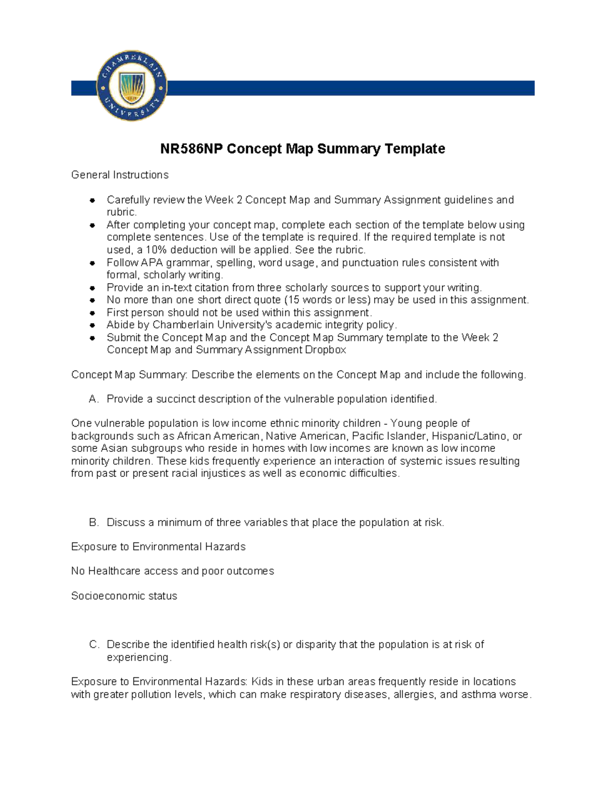 NR586NP Week 2 Concept Map Summary & Vulnerable Populations Analysis ...
