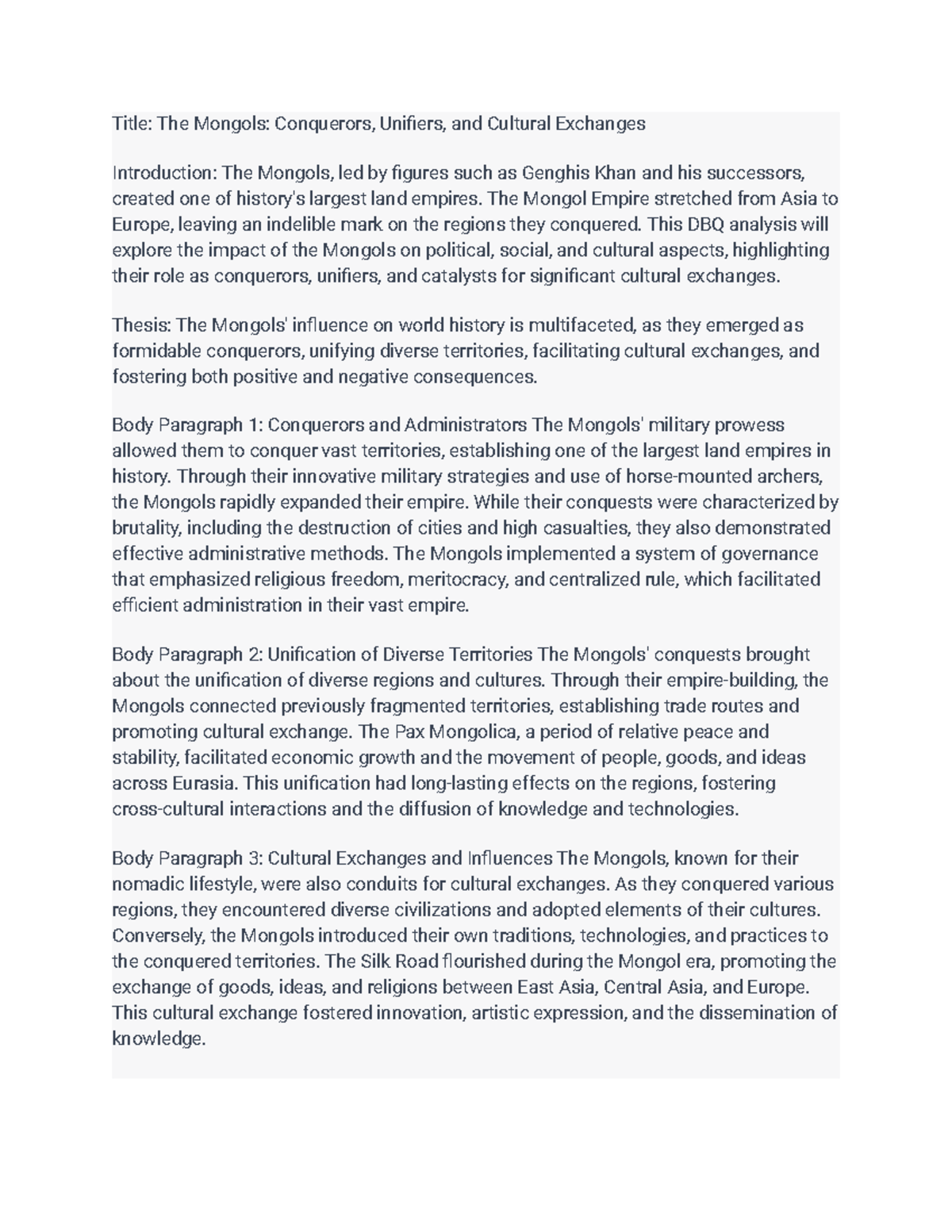 AP World History on the Mongols - Title: The Mongols: Conquerors ...