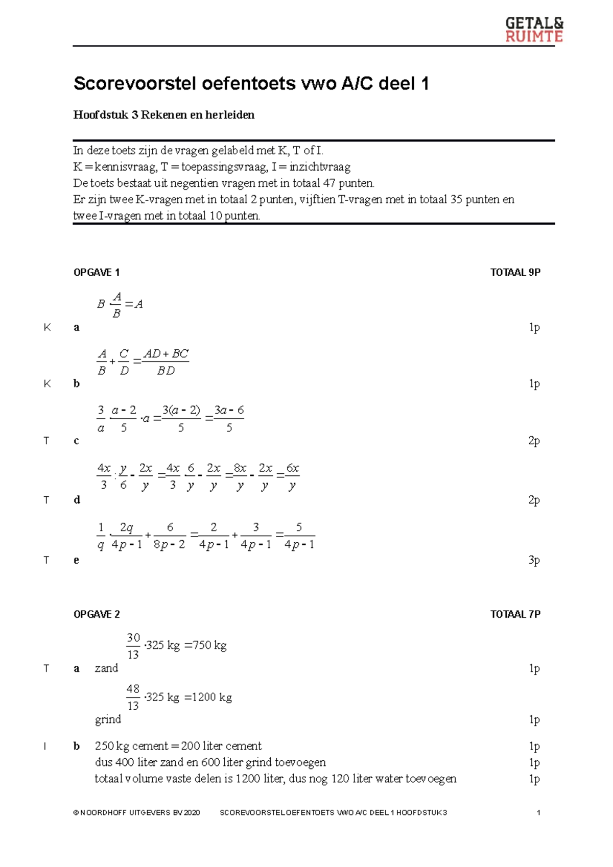 Oefentoets h3 scorevoorstel uitwerkingen - Scorevoorstel oefentoets vwo A/C deel 1 Hoofdstuk 3 ...