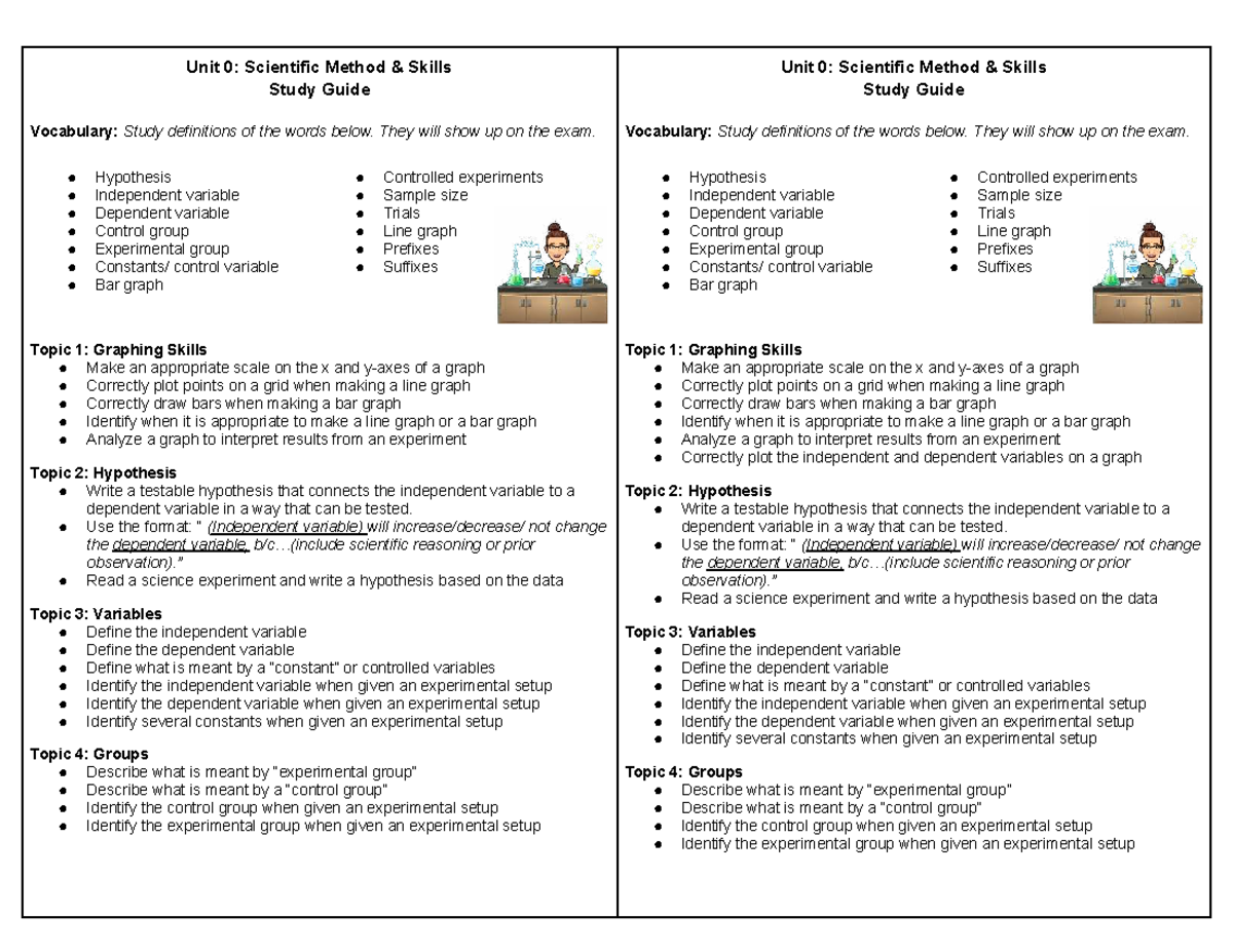 Unit 0: Study Guide for Scientific Method Skills Exam Prep - Studocu