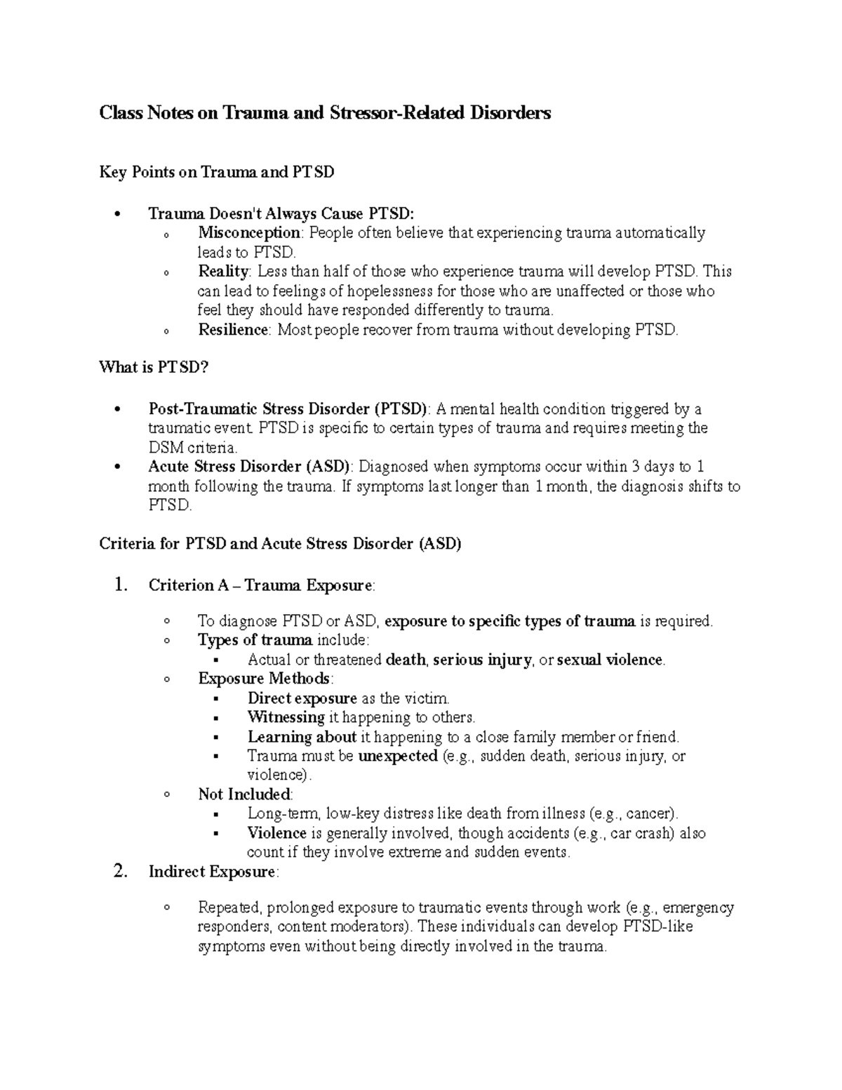 Class Notes: Key Insights on Trauma and PTSD (Psych 101) - Studocu