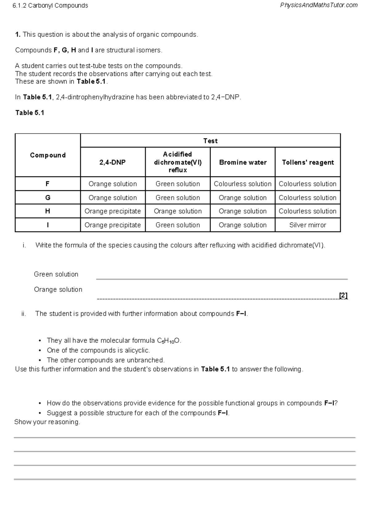 6.1.2 Carbonyl Compounds Question Paper Analysis - Studocu