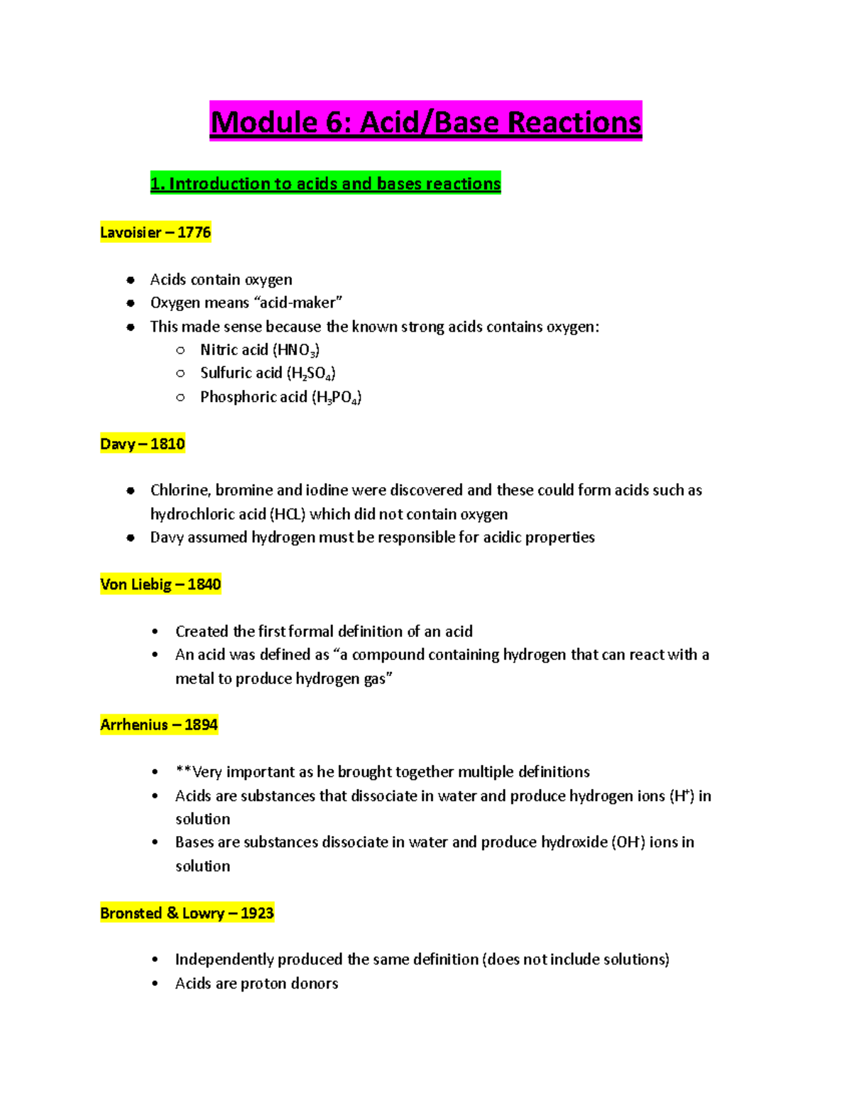 Chemistry Module 6: Acid/Base Reactions Notes - Studocu