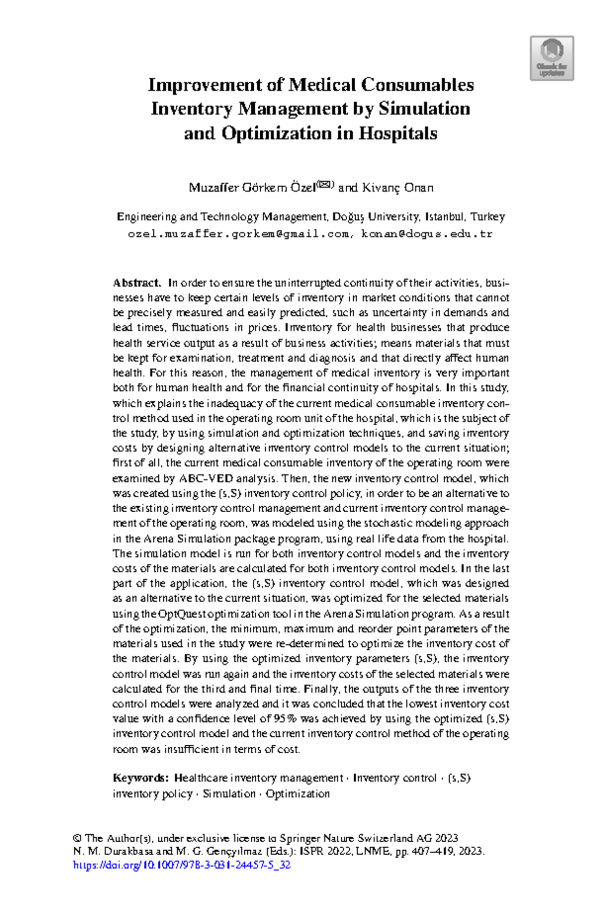 Improvement of Medical Consumables Inventory Management: Simulation ...