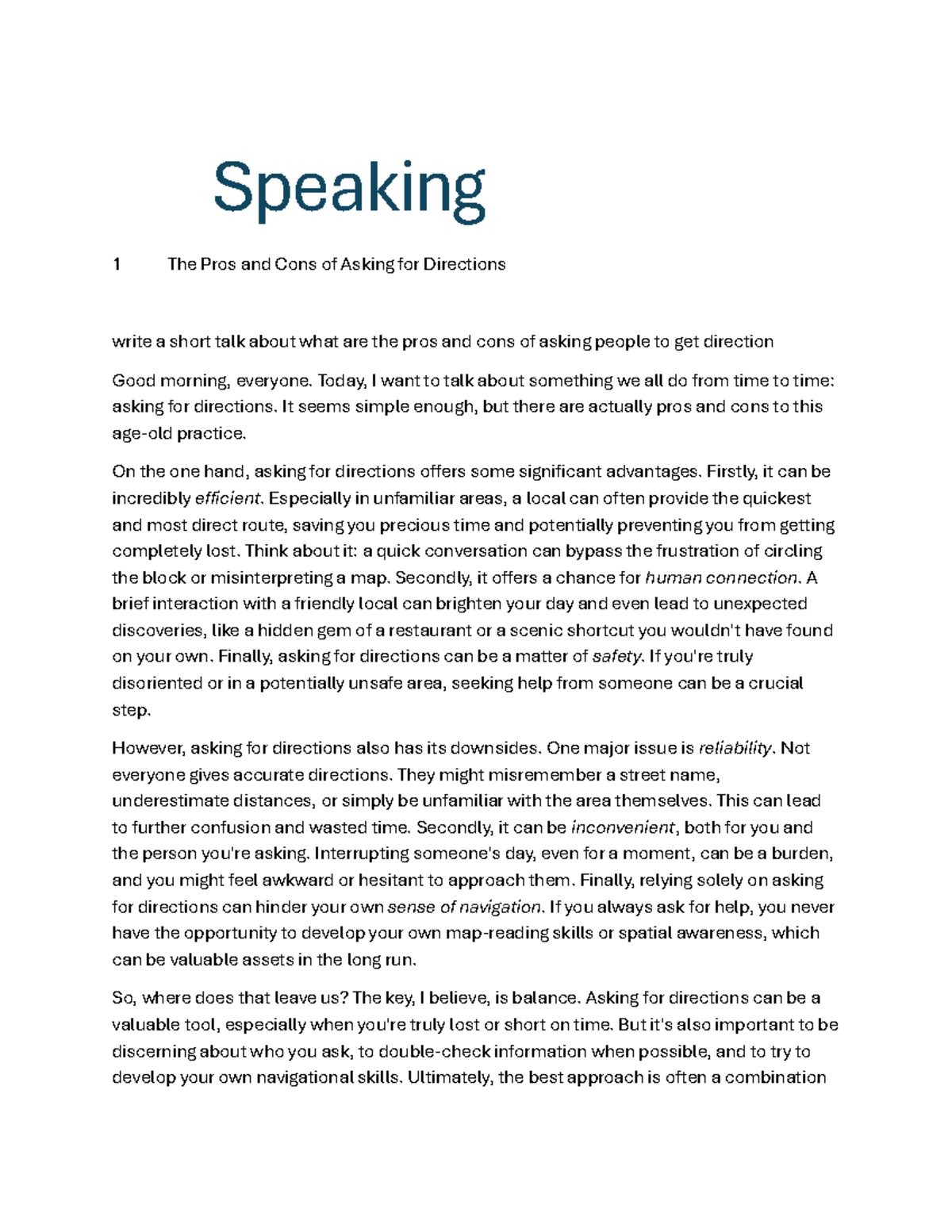 Speaking - fhdry - Speaking 1 The Pros and Cons of Asking for ...