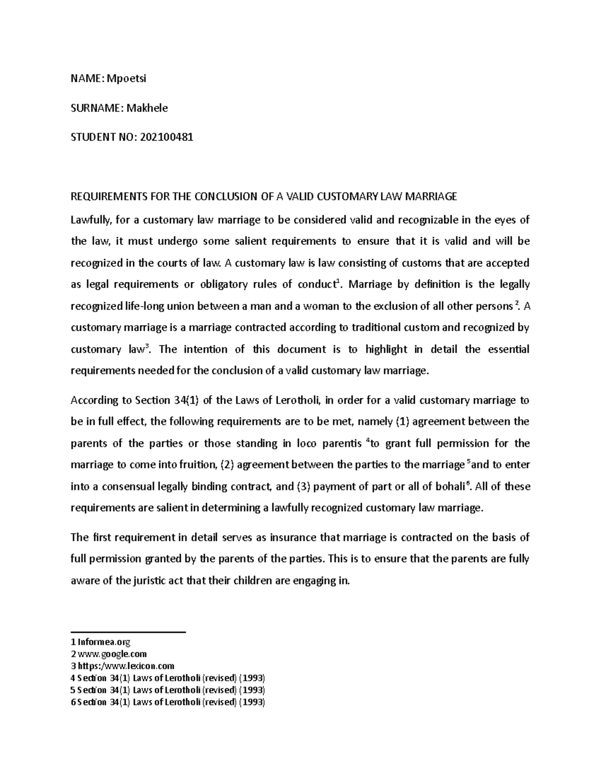 Letsika 2005 the place of sesotho customary law marriage within the ...