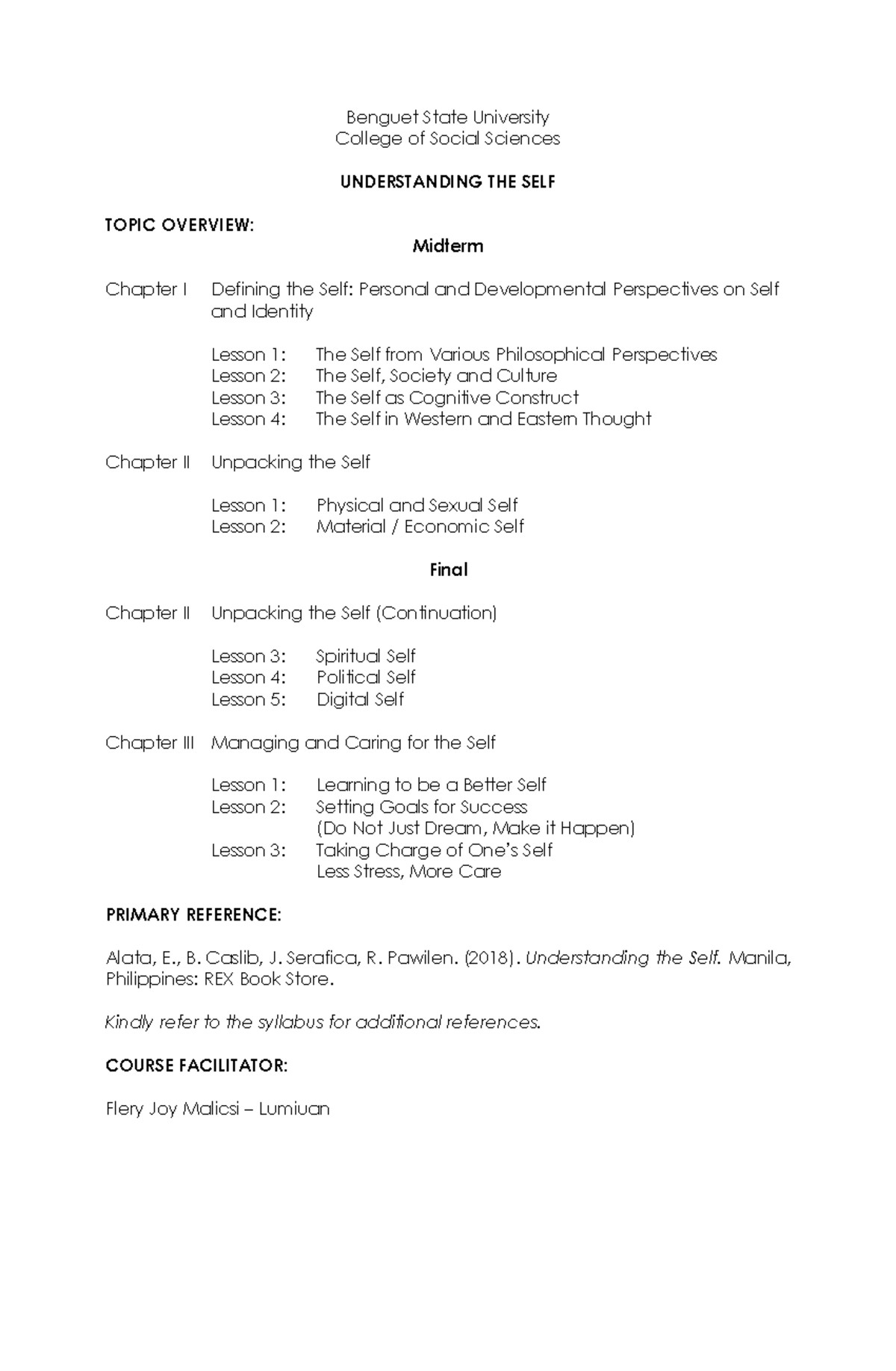 Midterm Study Notes: Understanding the Self (SS 101) - Studocu