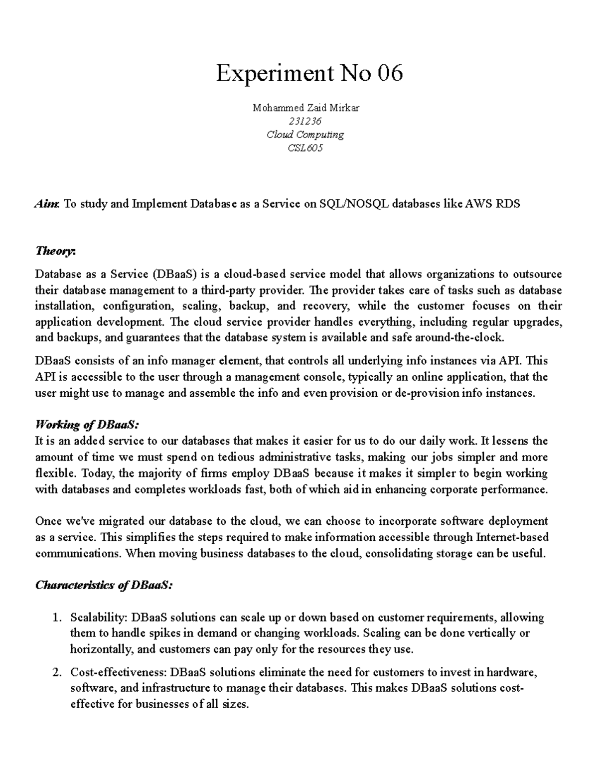 CC Exp 06: Implementing Database as a Service (DBaaS) in Cloud ...