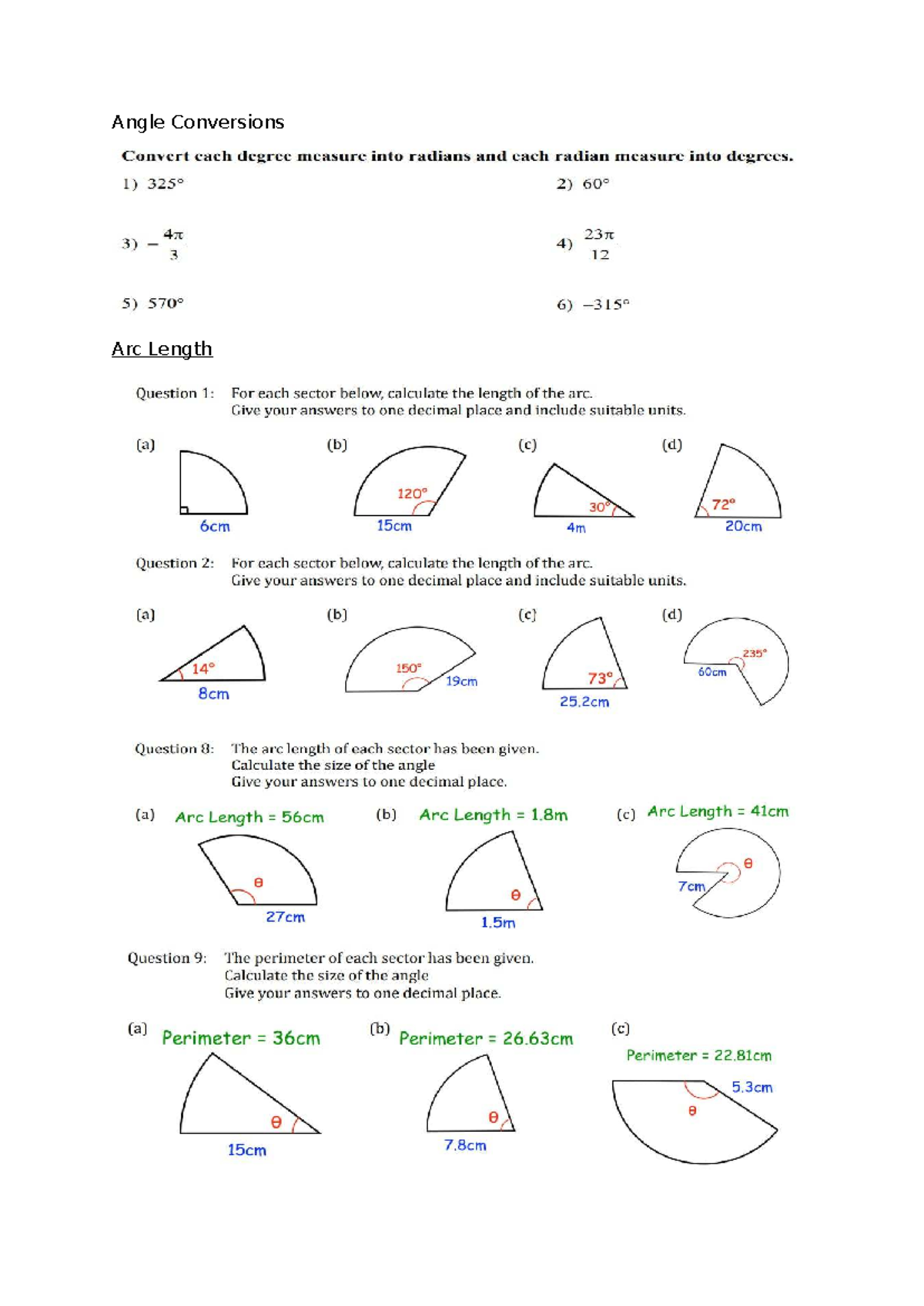 Angle Conversions and Arc Length Calculations: A Study Guide - Studocu