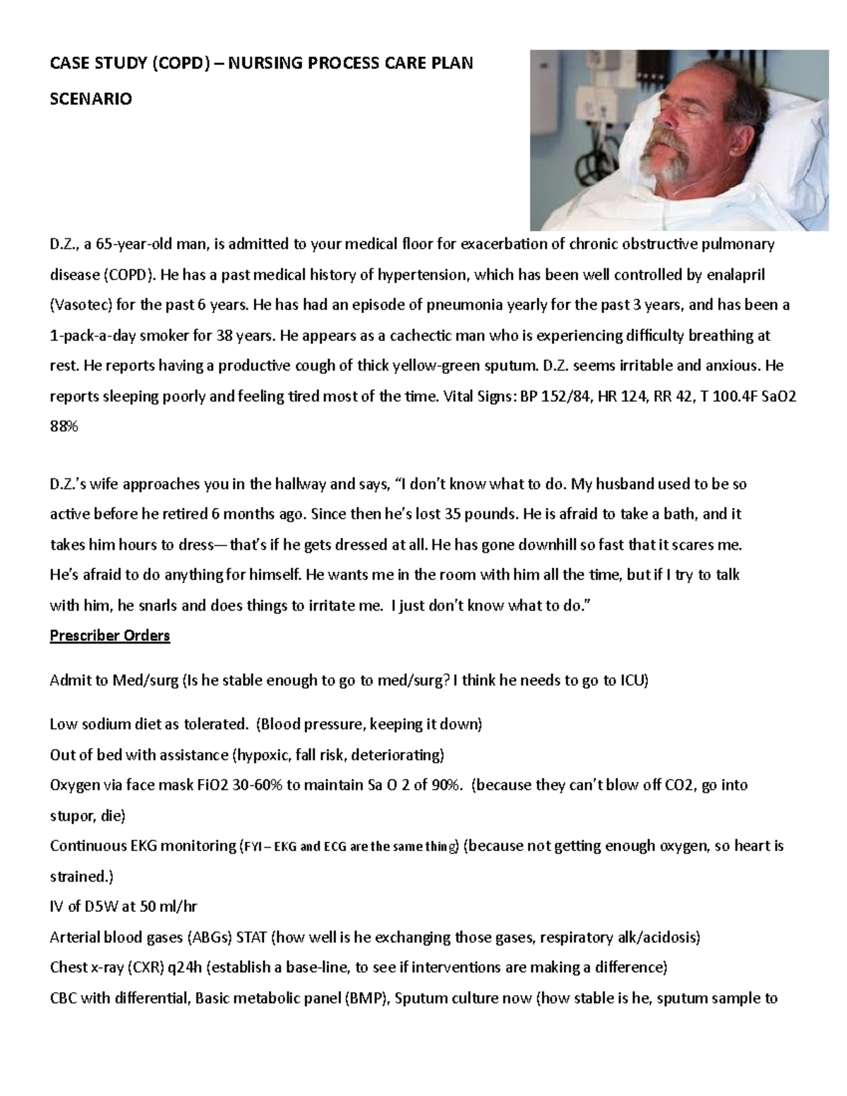 COPD Case Study: Nursing Process Care Plan (NUR 202) - Studocu