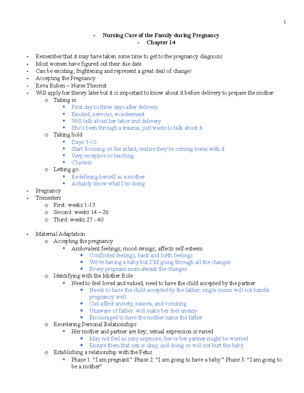 OB Chapter 14 - Maternity and Care of child study guides - Nursing Care ...