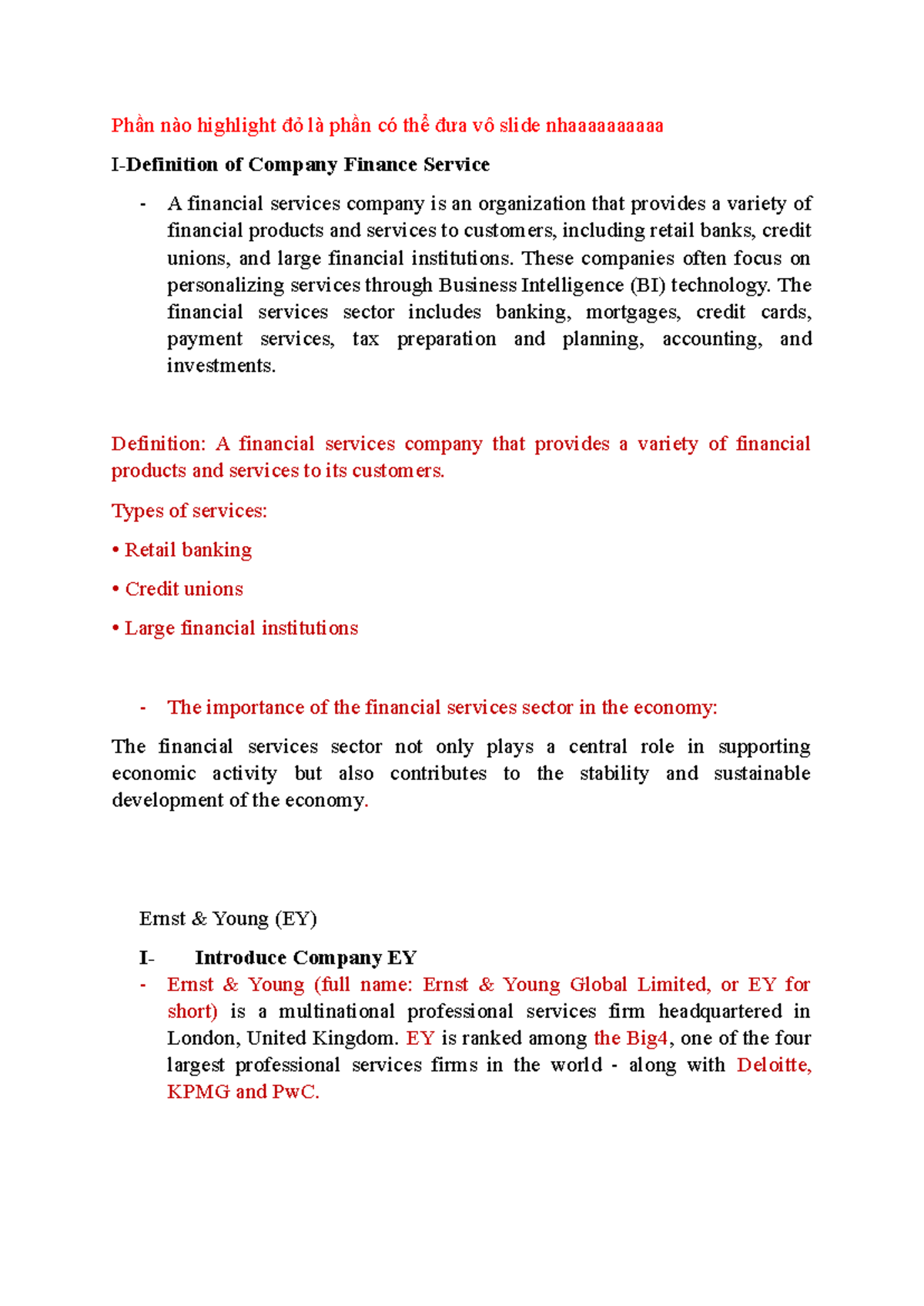 Finan EY Case Study: Company Finance Service Overview - Studocu