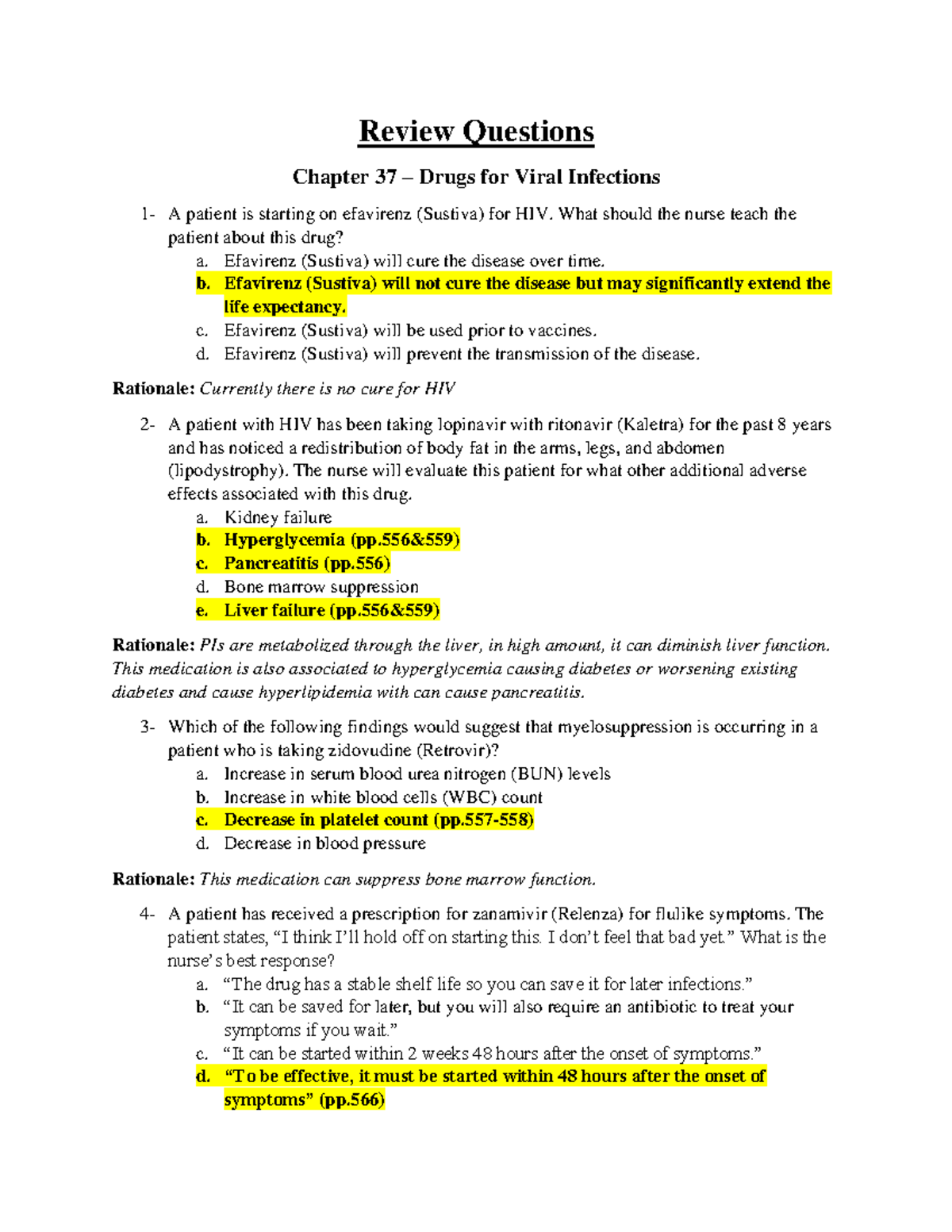 Review Questions for Ch. 37: Viral Infection Drug Management - Studocu