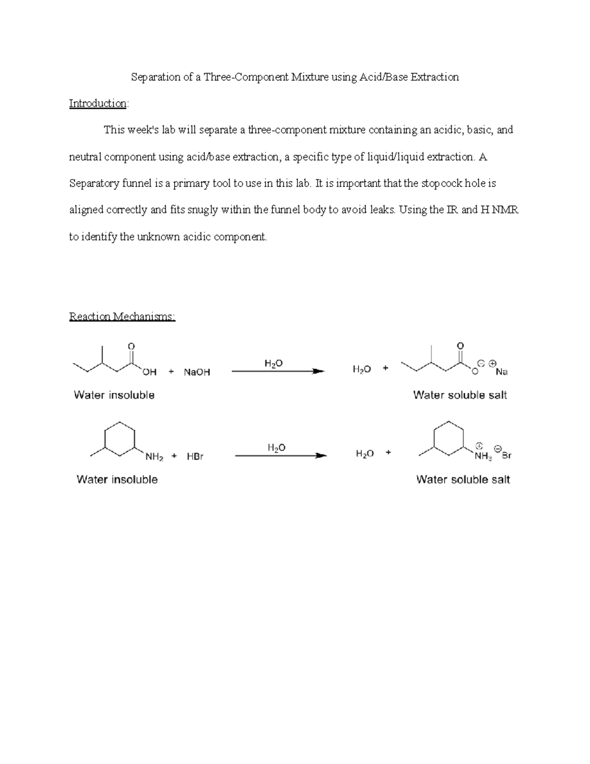 Experiment 6: Acid/Base Extraction of a Three-Component Mixture Lab ...