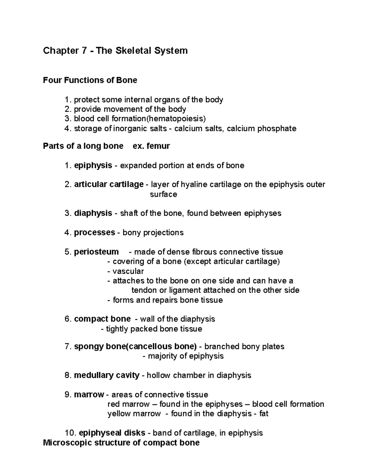 Chapter 7 - The Skeletal System: Functions, Structure & Development ...