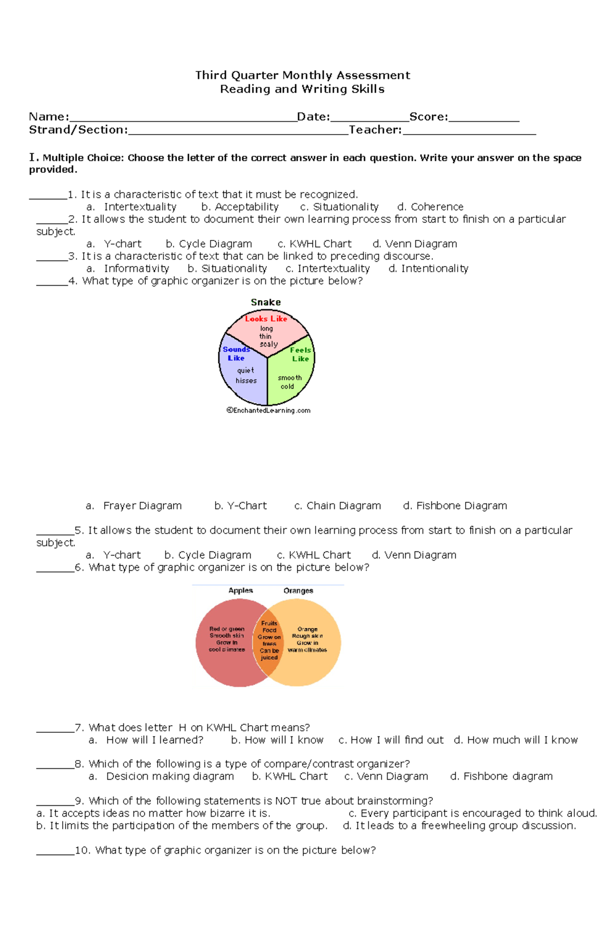 RW - e4t - Third Quarter Monthly Assessment Reading and Writing Skills ...