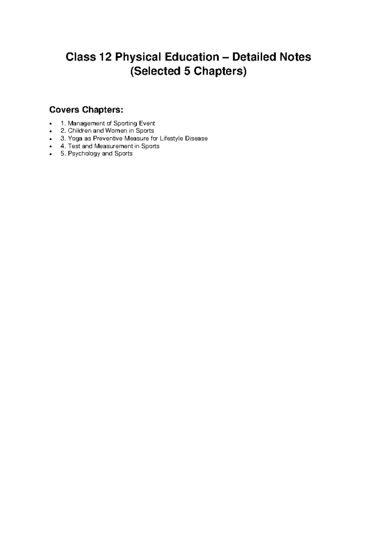Class 12 PE Detailed Notes: Key Concepts from 5 Chapters - Studocu