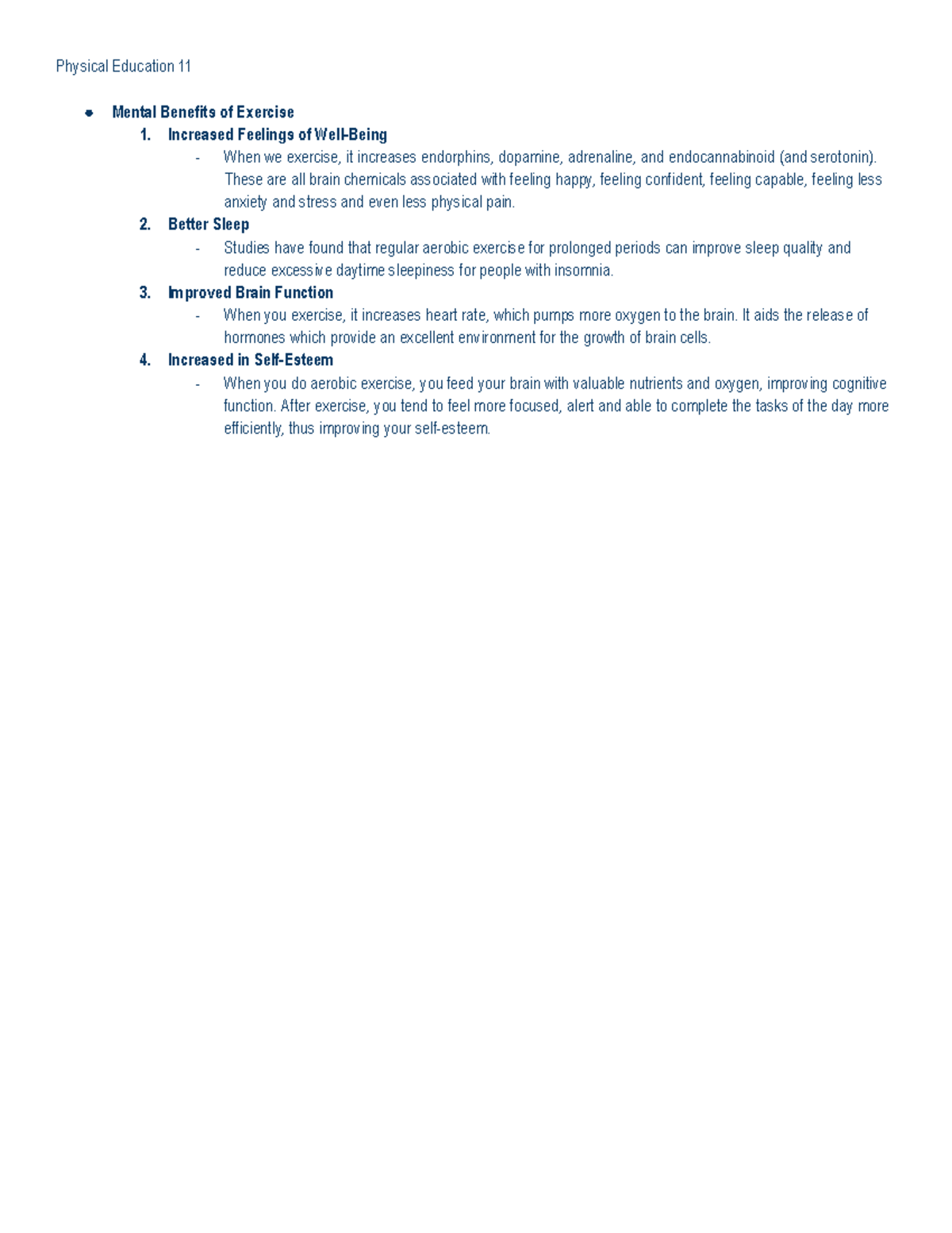 PE 11: Mental Benefits of Exercise and Cognitive Enhancement - Studocu