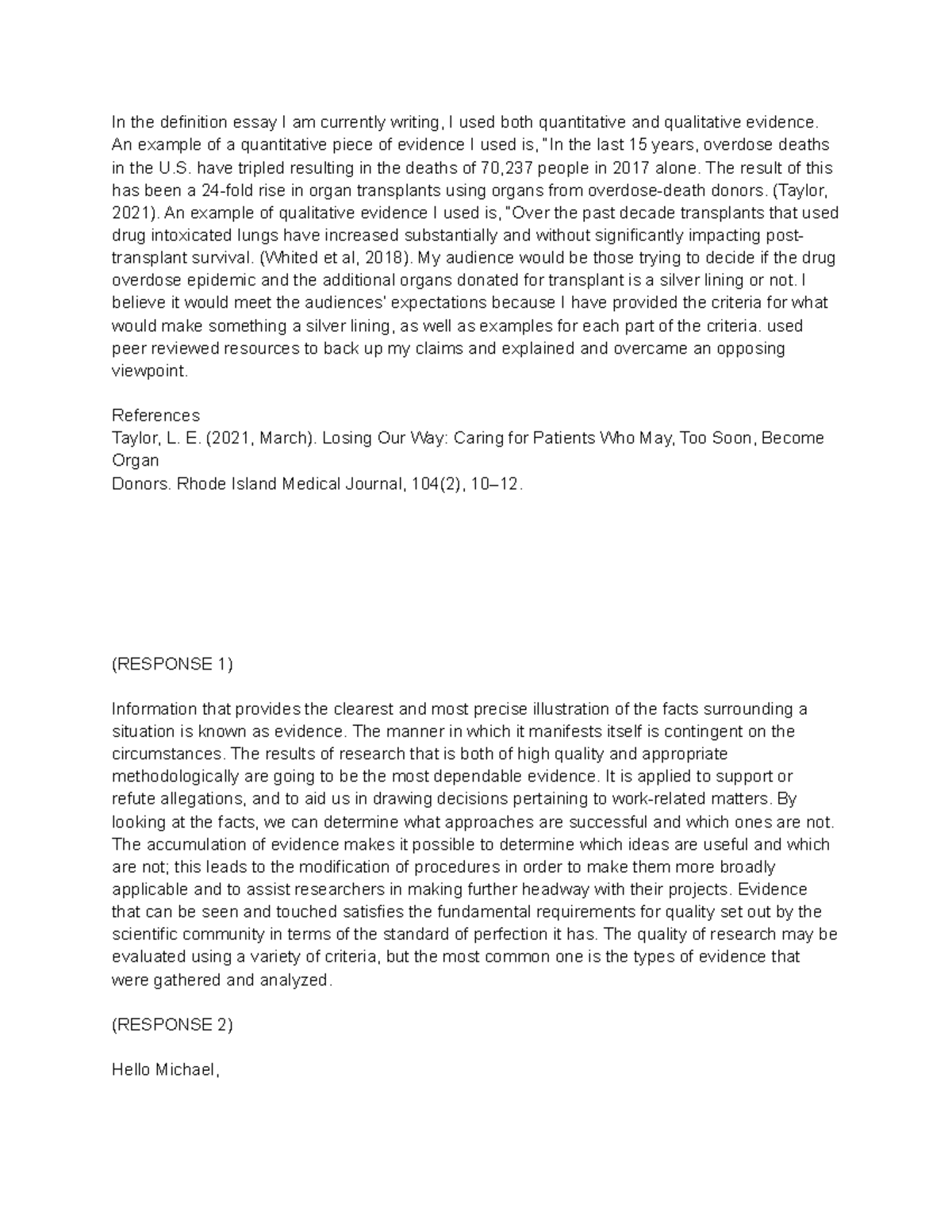 Topic 3 Discussion Question 2: Exploring Evidence in Essays - Studocu