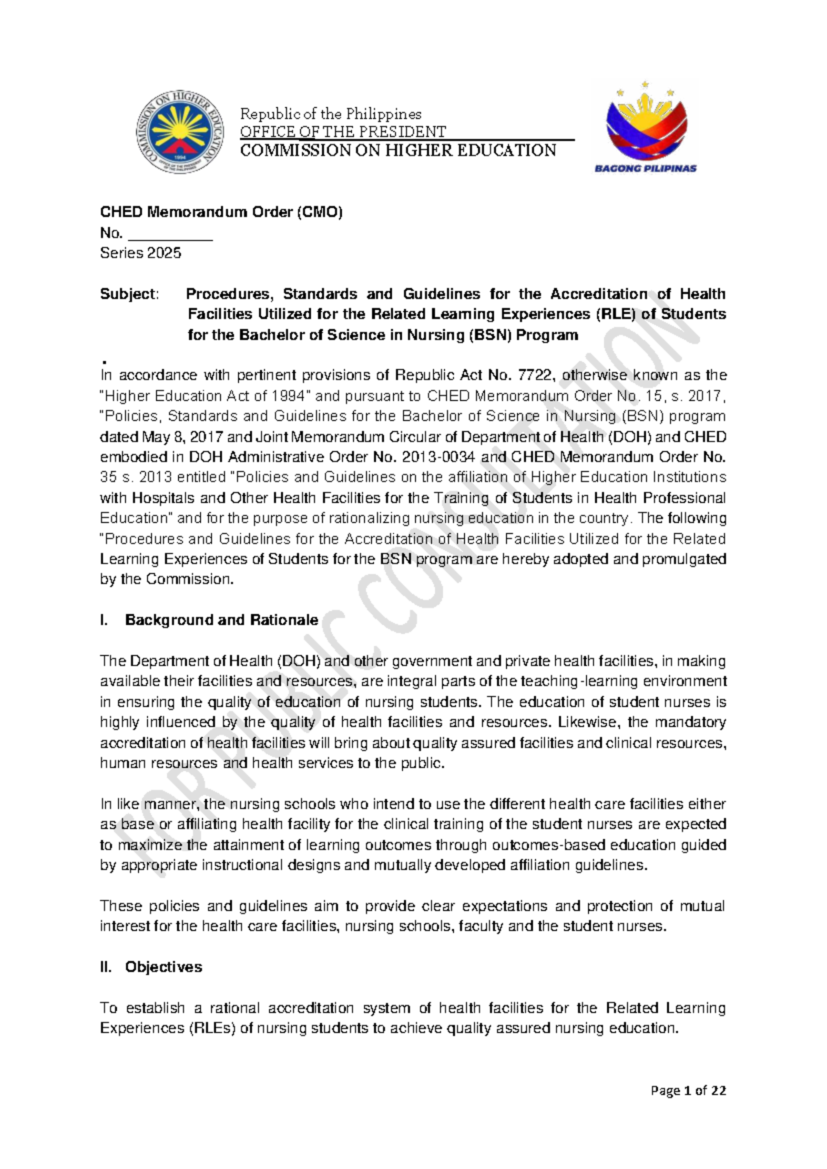CHED CMO No. 2025: Accreditation Guidelines for BS Nursing RLE ...