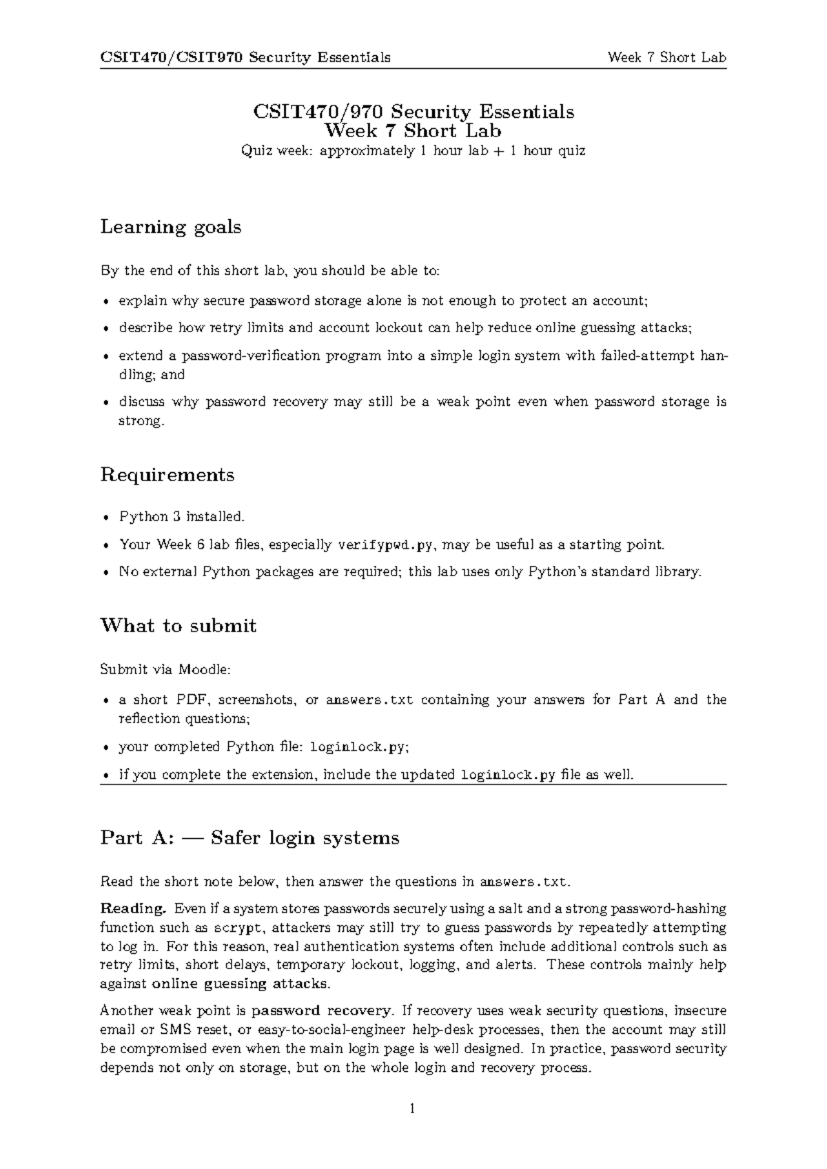 CSIT970 W7 - Security Essentials Short Lab & Quiz Guide - Studocu
