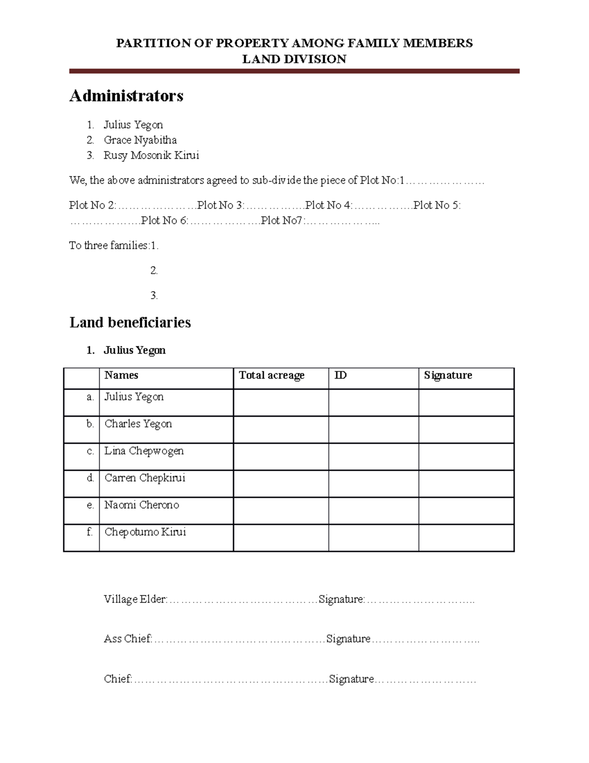 Land division - land forms - PARTITION OF PROPERTY AMONG FAMILY MEMBERS ...